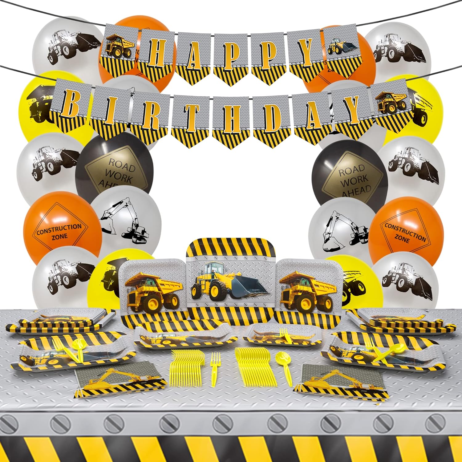 Amazon.com: Construction Deluxe Party Supplies Pack (For 16 Guests ...