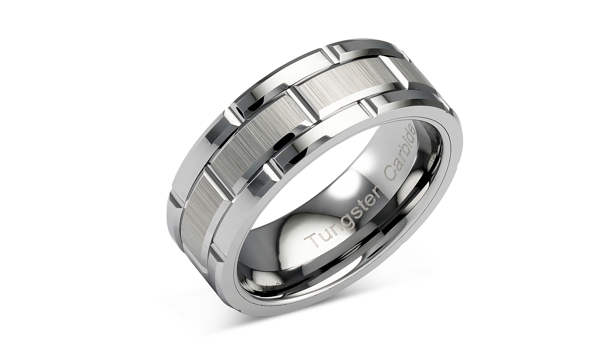 Watch Tungsten Rings for Men Wedding Band Silver Brick Pattern on ...
