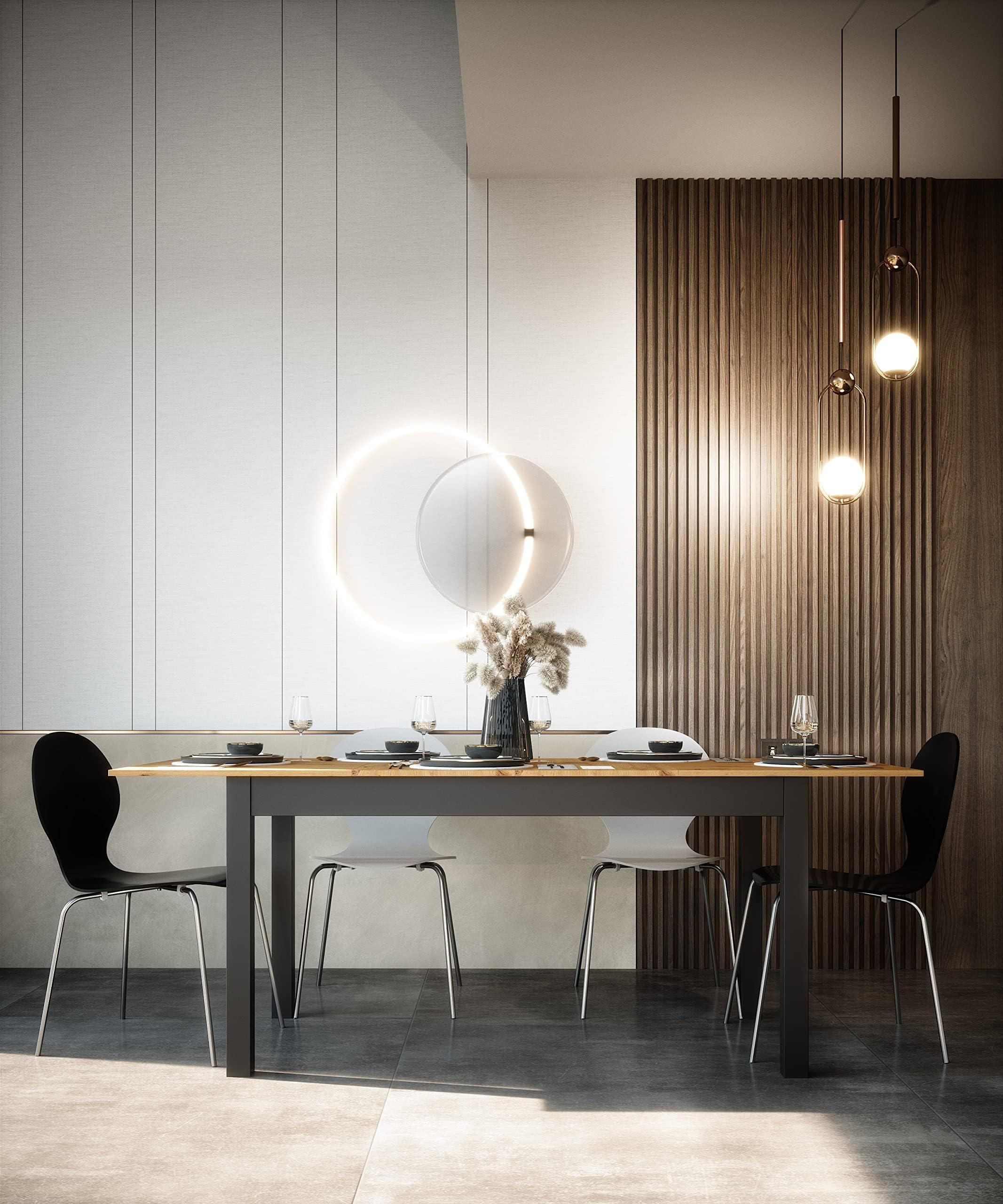 MPS groß praktisch Tisch WENUS 160-300x90x76cm Eiche Craft Schwarz 4-12 ...