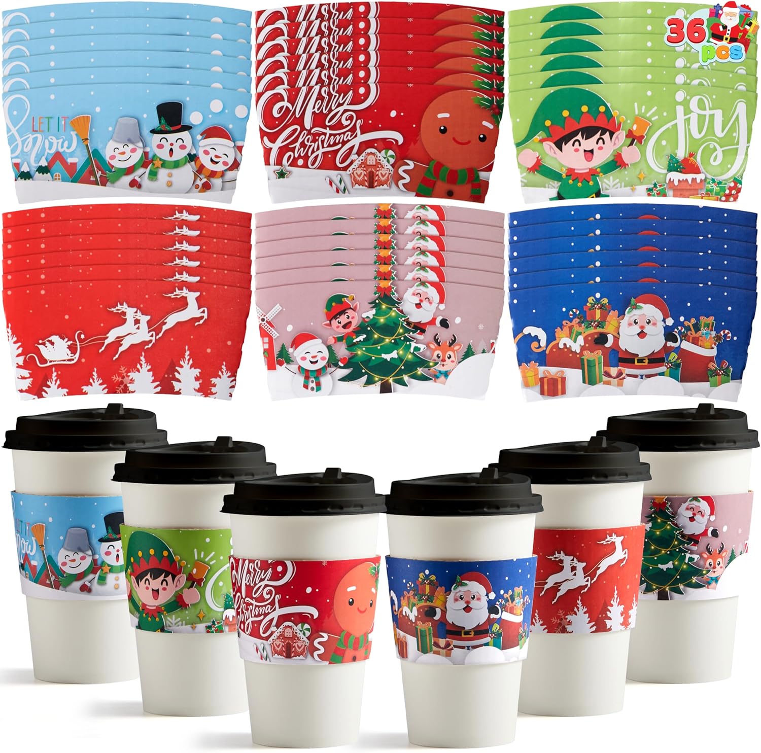 Amazon.com: JOYIN 36 PCS Christmas Coffee Cup Sleeves, 6 Designs ...