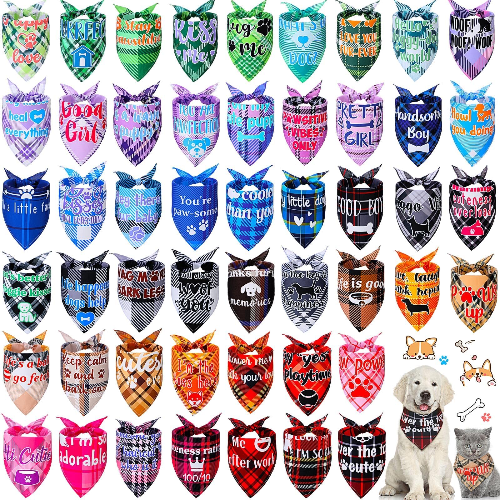 Amazon.com : Buryeah 500 Pcs Plaid Dog Bandanas Bulk for Groomers Pet ...