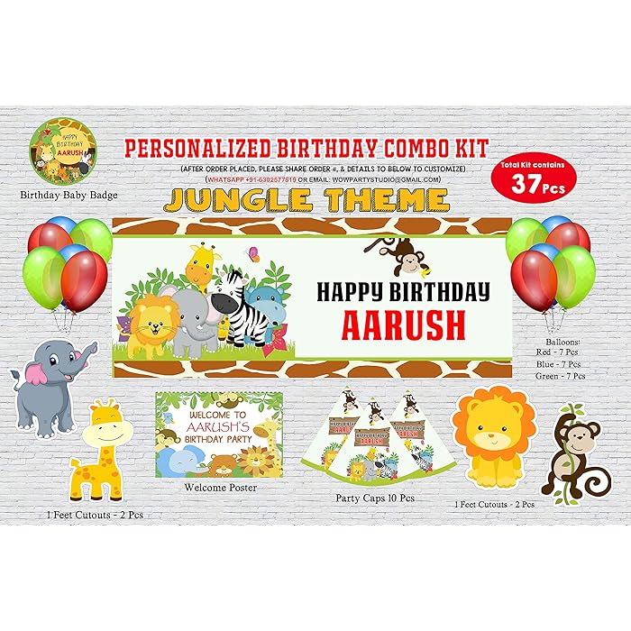 Buy WoW Party Studio Personalized Jungle Animals Theme Happy Birthday ...