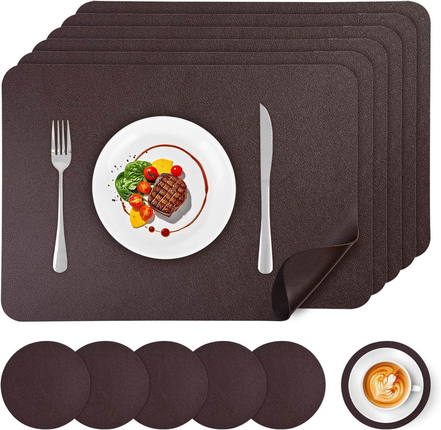 Amazon.com: APLKER Vinyl Placemats Set of 6, Waterproof Faux Leather ...