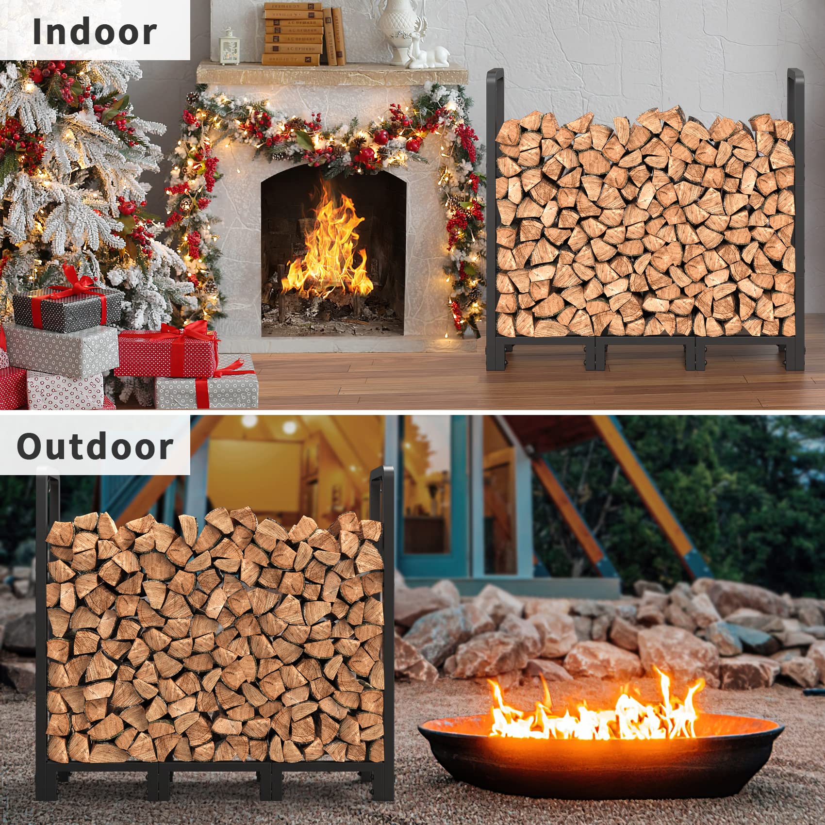 Mr IRONSTONE 4ft Firewood Rack Outdoor Indoor for Wood Storage ...