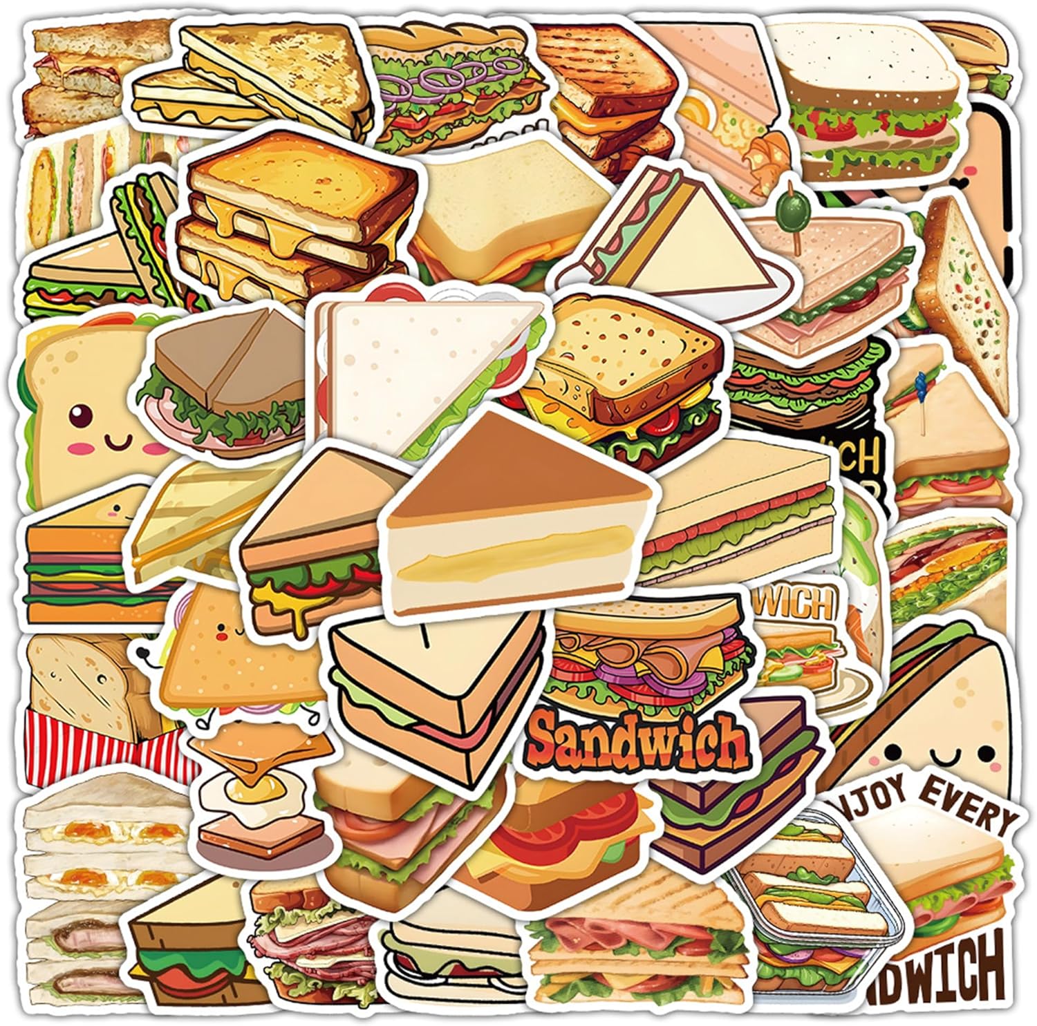 Amazon.com: MUYINGZHUO Sandwich Stickers, 50PCs Pack, Cartoon Food ...