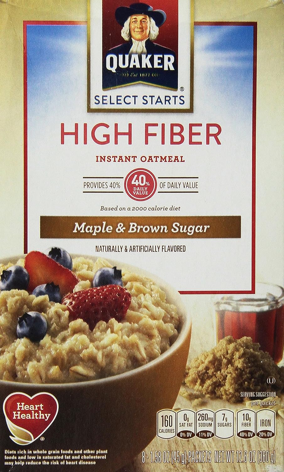 Amazon.com: Quaker Instant Oatmeal, High Fiber, Maple Brown Sugar, 12.6 ...