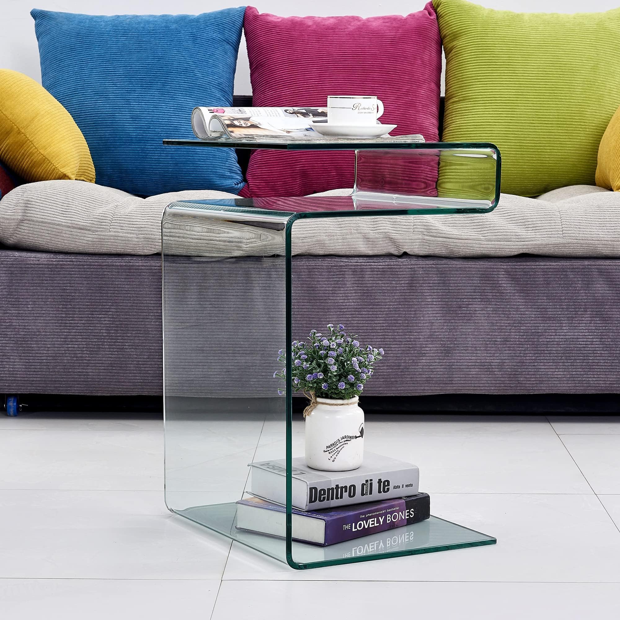 Amazon.com: Glass Nightstand,Side Table,S-Shaped End Table for Living ...