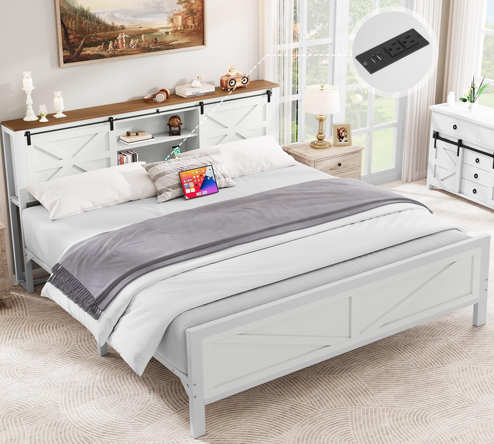 Amazon.com: YITAHOME Farmhouse King Size Bed Frame with Headboard ...