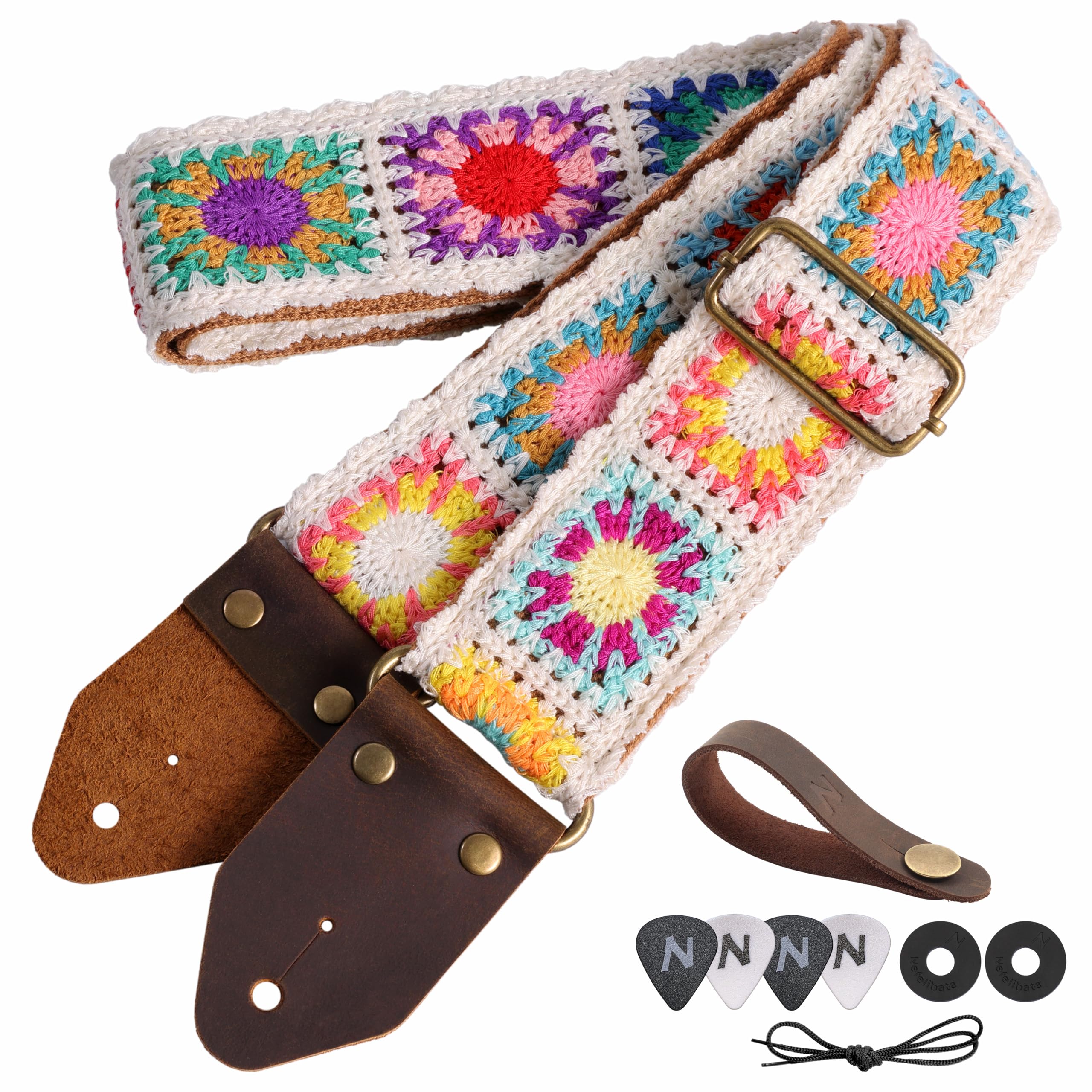 Amazon.com: Nefelibata Guitar Strap,Crazy Horse Leather Jacquard ...