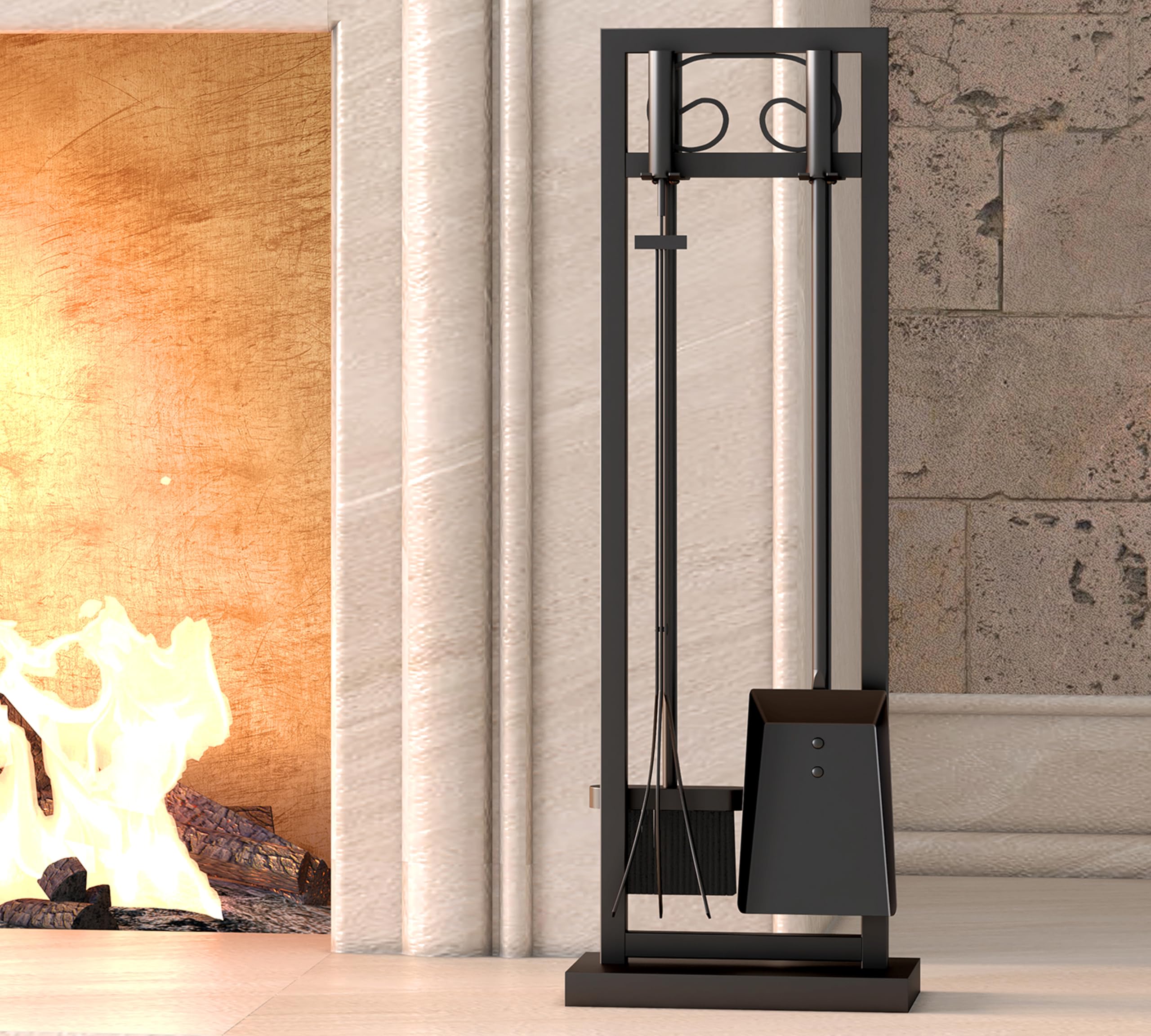 Snapklik.com : Kingson 5-Piece Fireplace Tool Set 30.5" Black Scroll ...