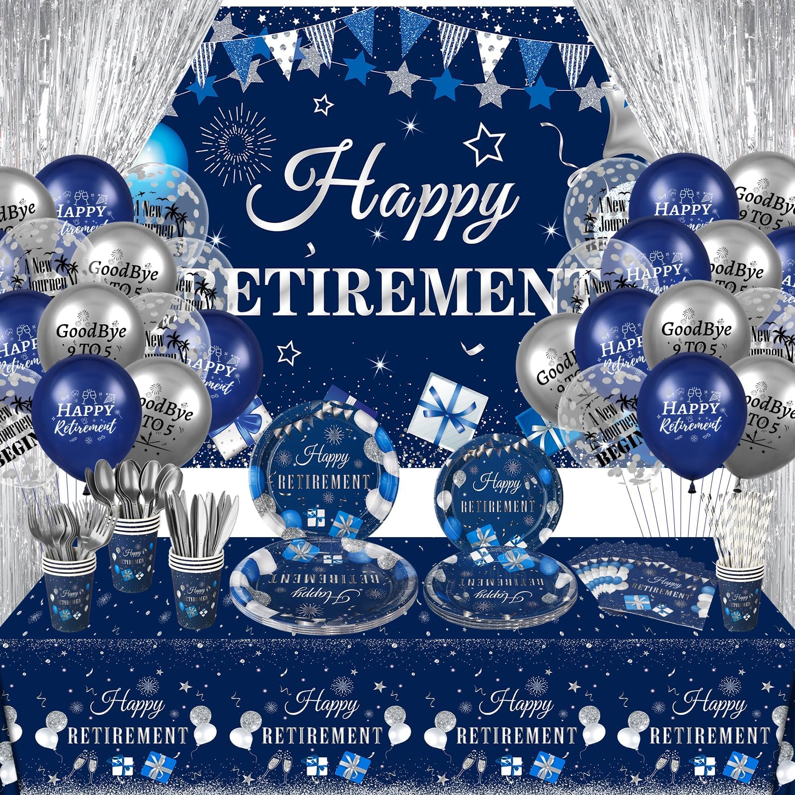 Amazon.com: Retirement Party Decorations Banner for Men, Navy Blue ...