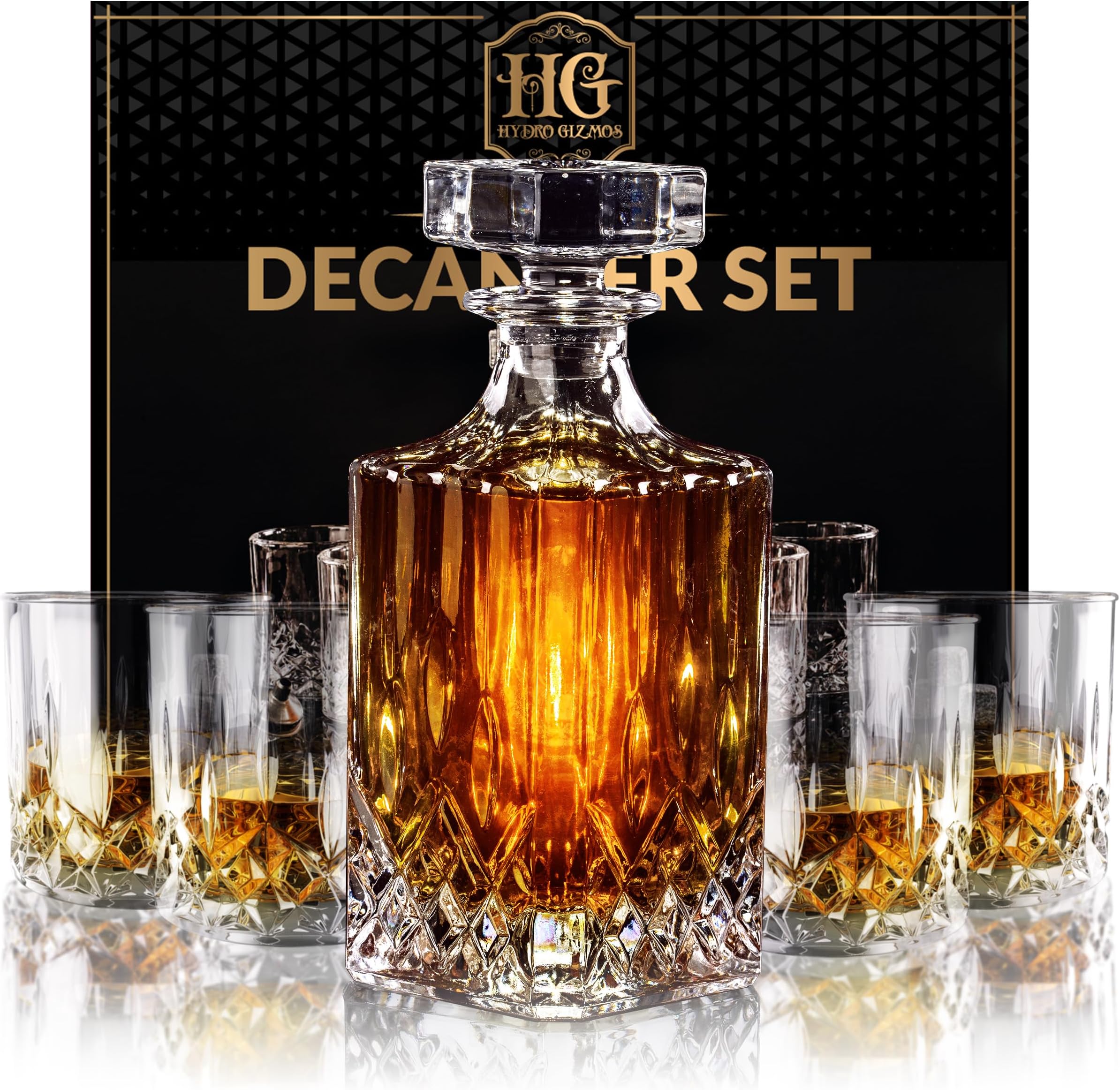 Amazon.com | Lefonte Whiskey Decanter Set with 2 Old Fashioned Whisky ...