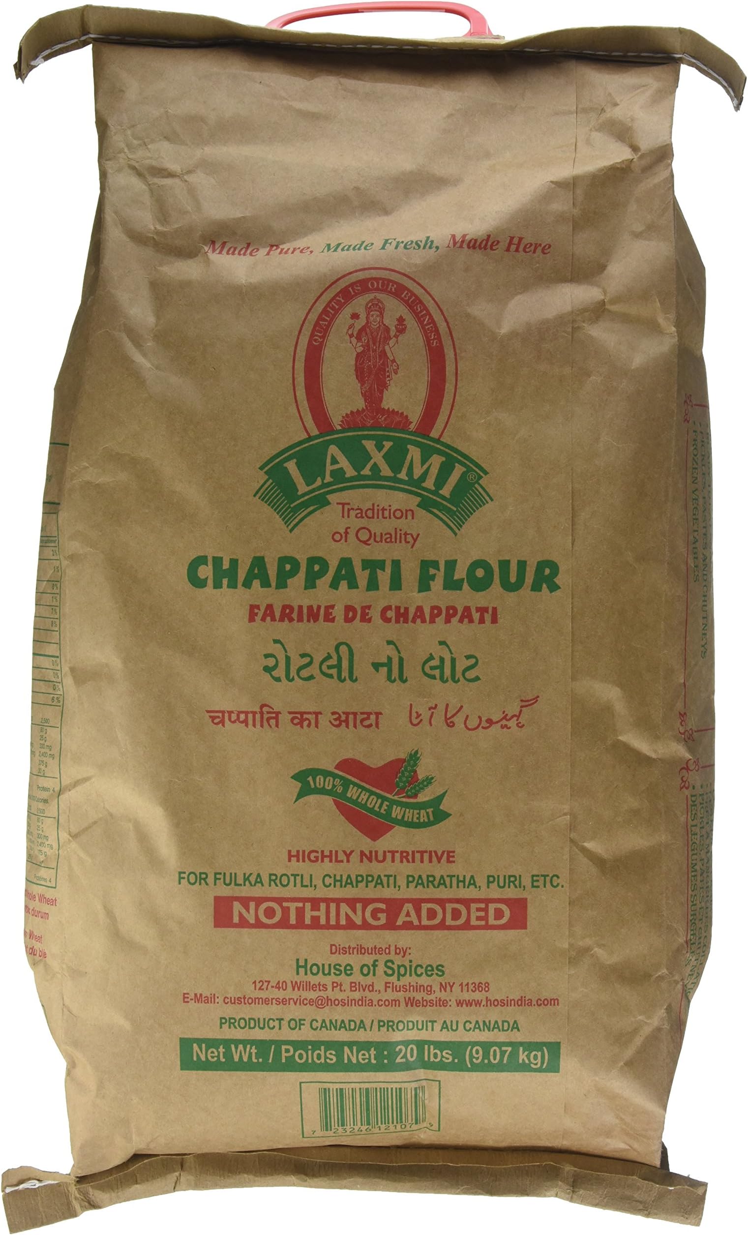 Amazon.com : Laxmi Brand All-Natural Chappati Flour, 20lb : Wheat ...