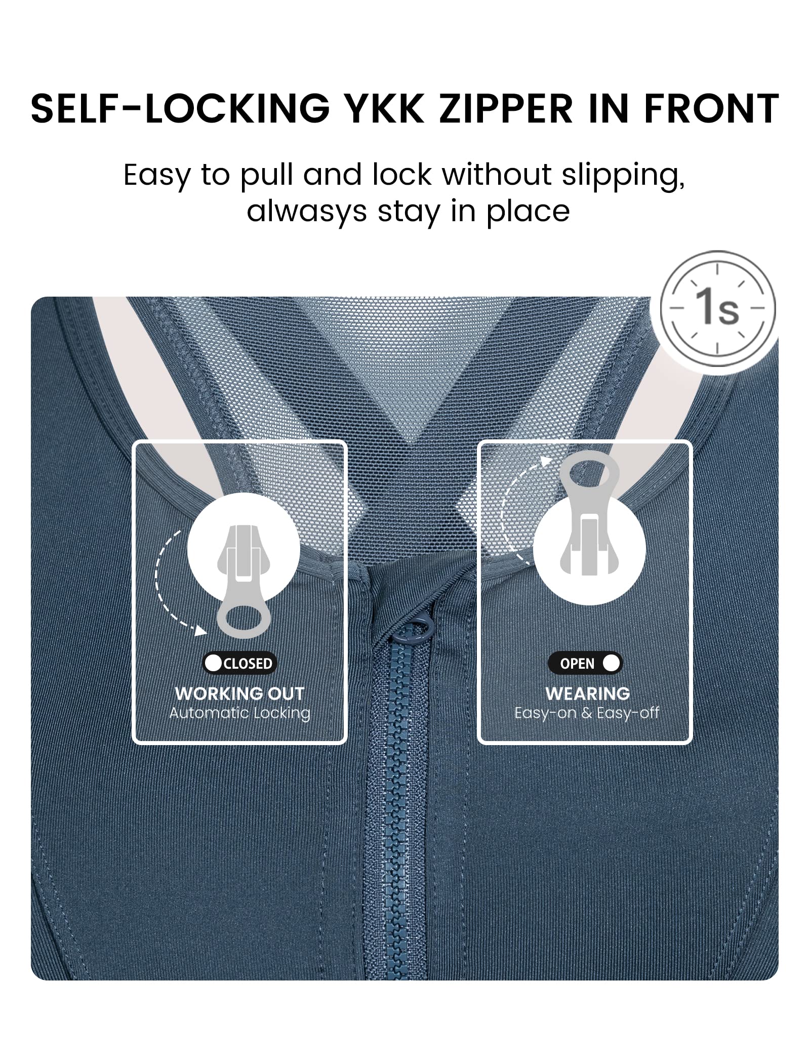 Snapklik.com : Yvette High Impact Zip Front Sports Bra Mesh Racerback ...