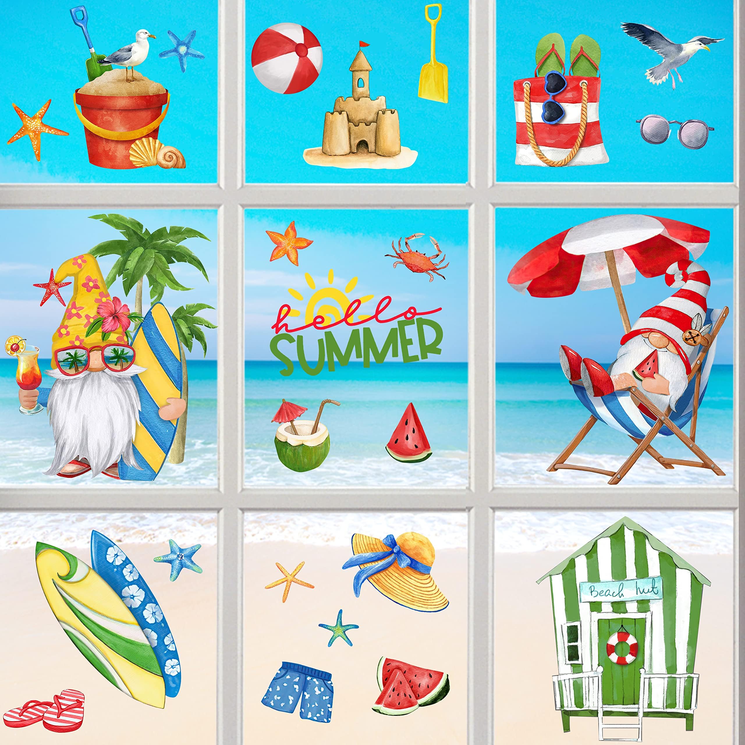 Amazon.com: Mfault 9 Sheets Hello Summer Gnomes Window Clings, Hawaii ...