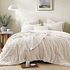 Amazon.com: Geniospin Luxury Fluffy King Comforter Set-3 Pieces, Ivory ...