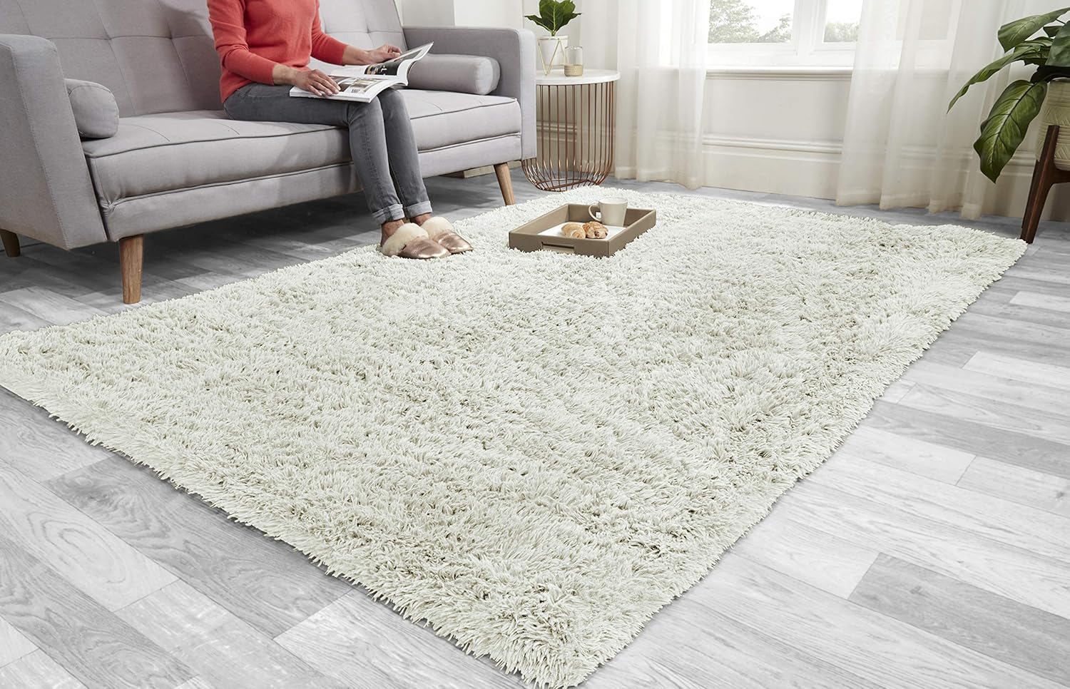 Super Soft FLUFFY Shaggy Rug Anti-Slip Carpet Mat Living Room Large ...