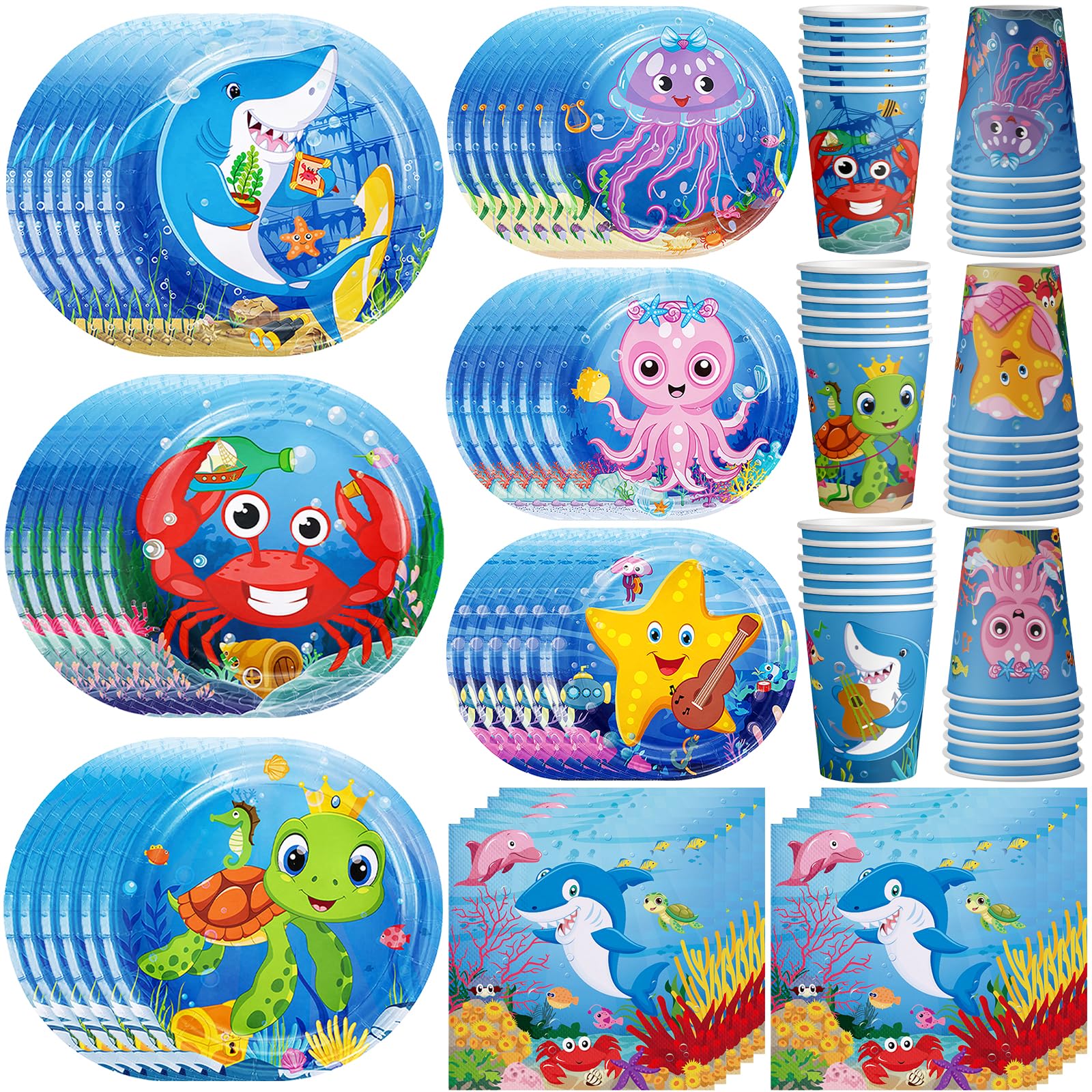 Amazon.com: 120 Pcs Ocean Under the Sea Party Plates Napkins Paper Cups ...