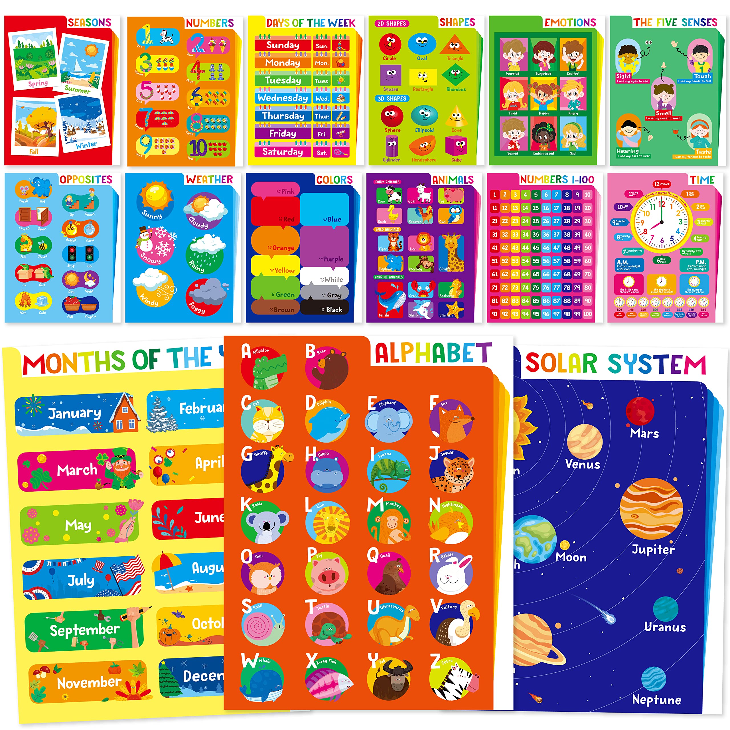 Alphabet Numbers Shapes 64 PCS Educational Flash Cards - Laminated ...