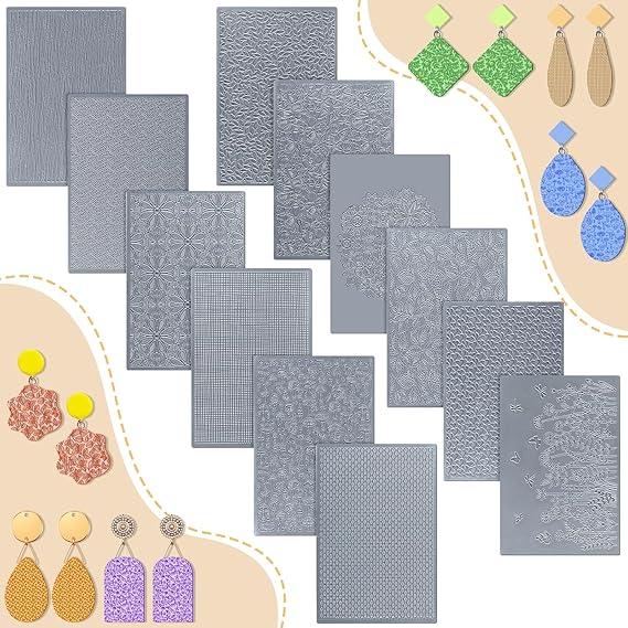 Amazon.com: DoubleFill 12 Pcs Polymer Clay Texture Sheets Mat Works ...
