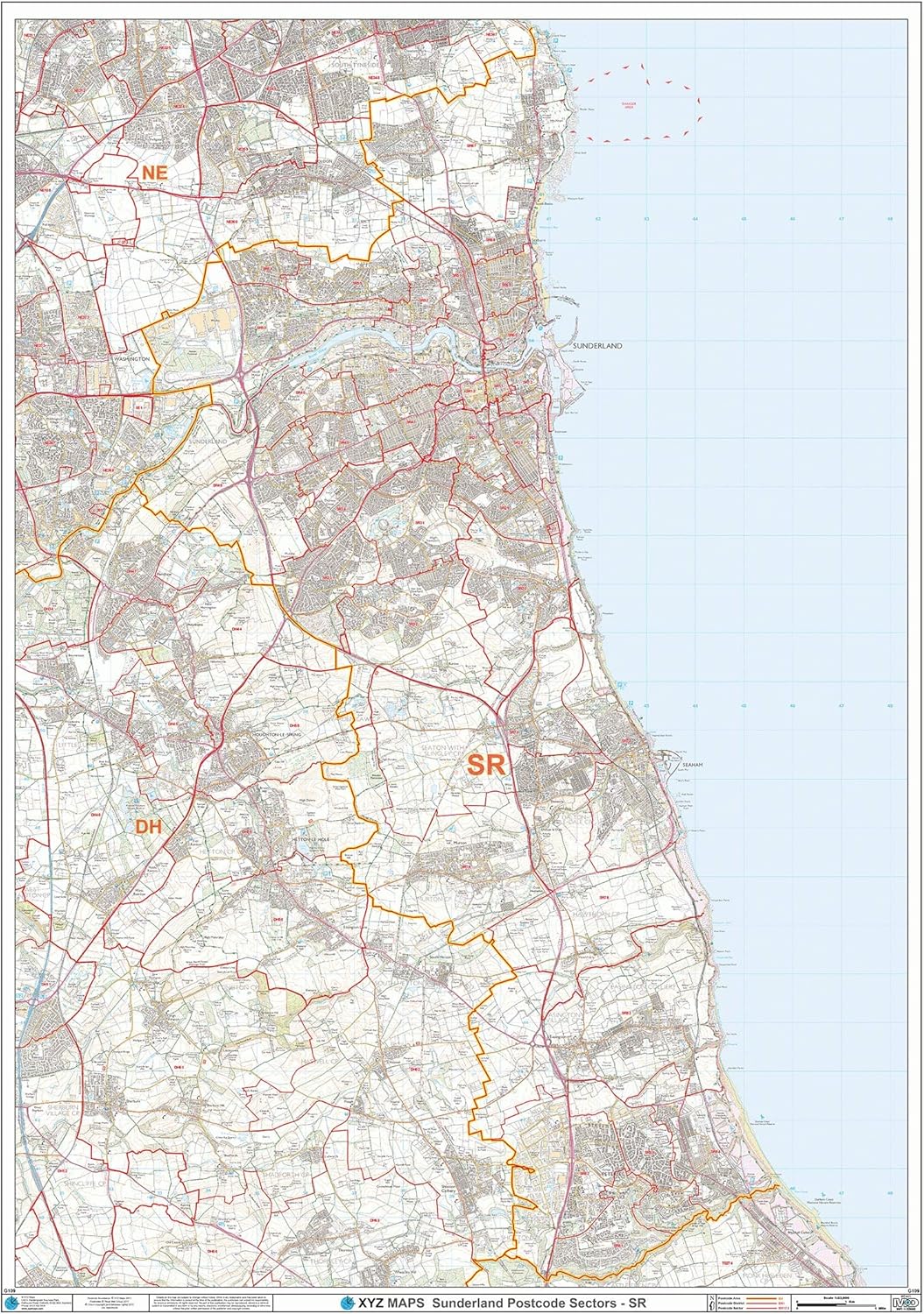 Sunderland - SR - Postcode Wall Map - Paper : Amazon.co.uk: Stationery ...