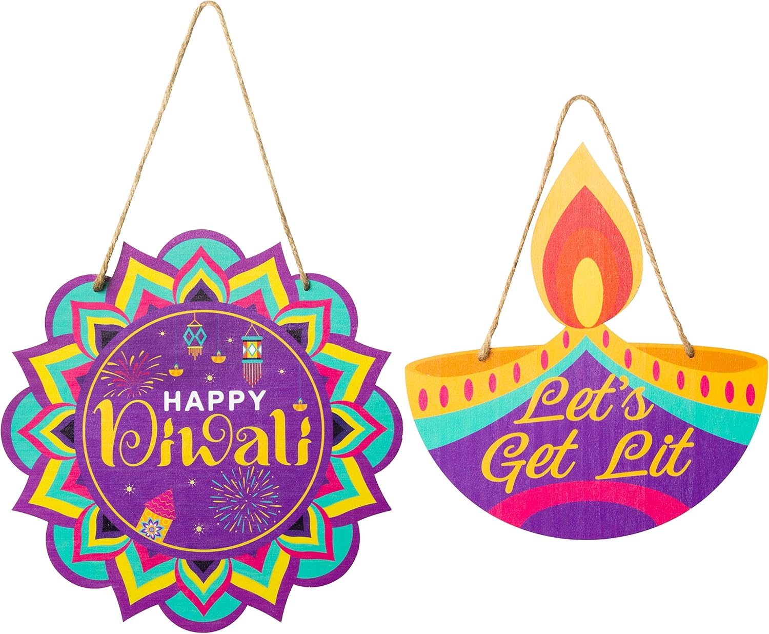 Amazon.com: Haooryx 2Pcs Diwali Wood Hanging Door Sign, Happy Diwali ...