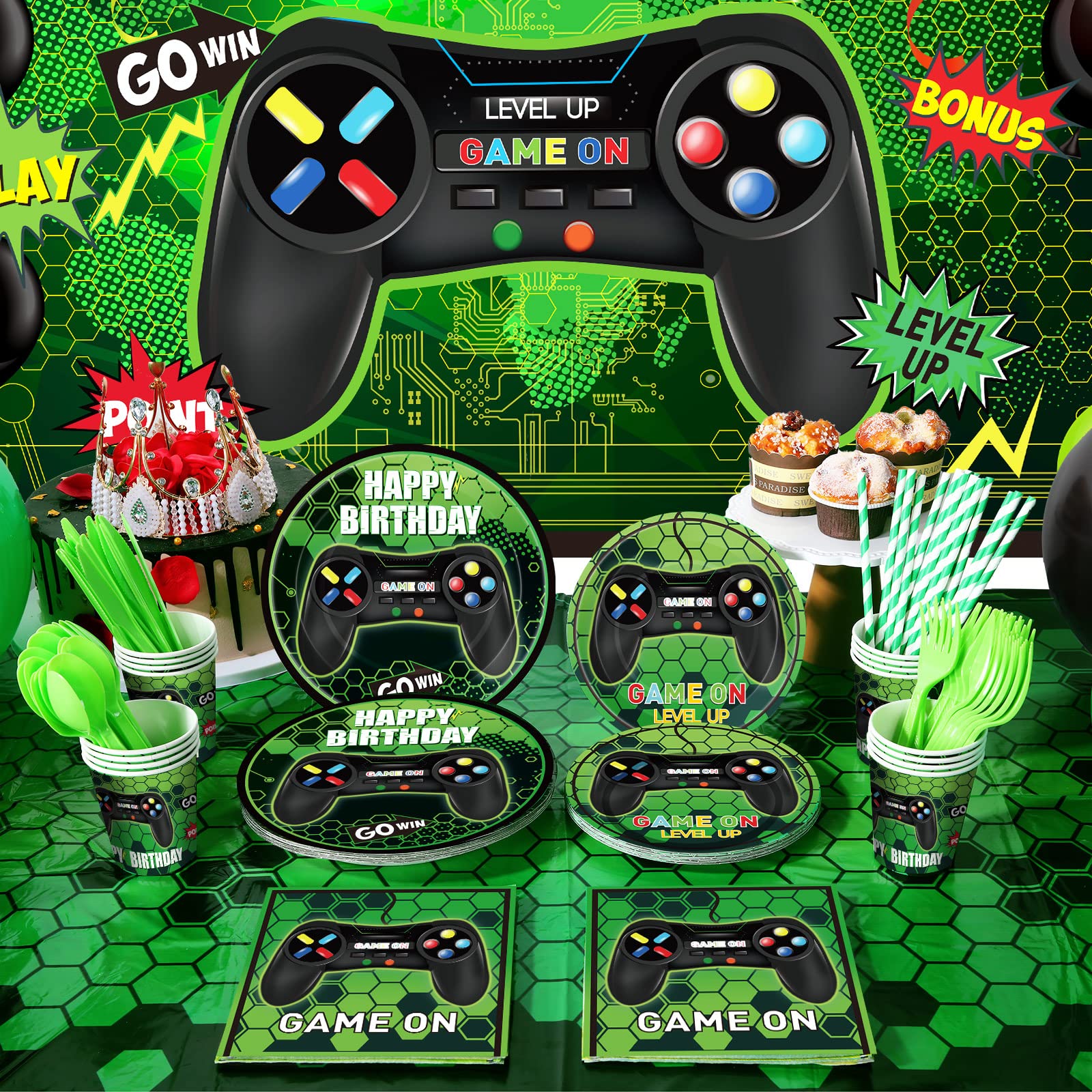 Snapklik.com : 152 Pieces Video Game Birthday Party Supplies Gamer ...