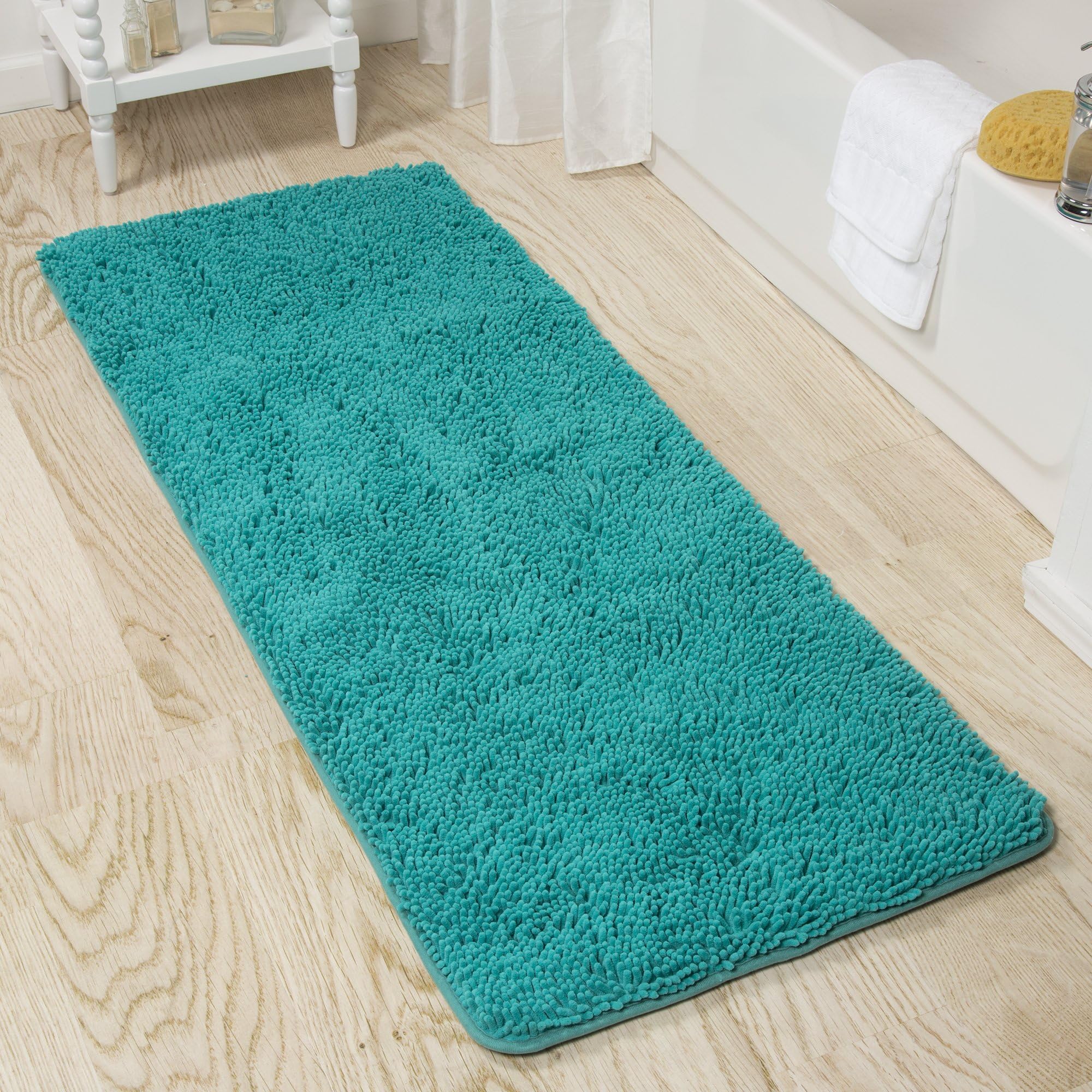 Amazon.com: Lavish Home Memory Foam Shag Bath Mat (24x58), Seafoam ...