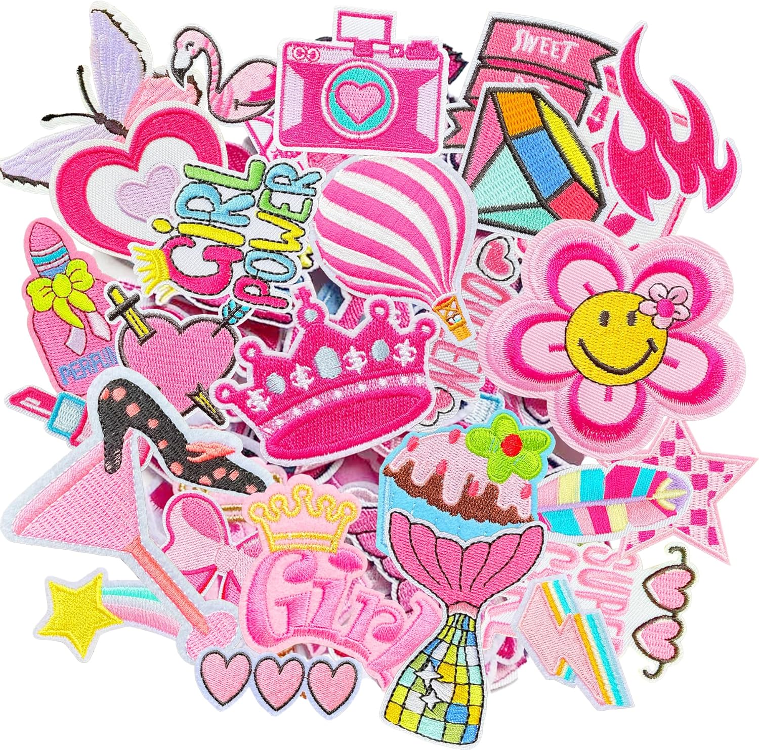 Amazon.com: CHAJAONE 36Pcs Pink Iron on Patches, Cute Embroidered ...