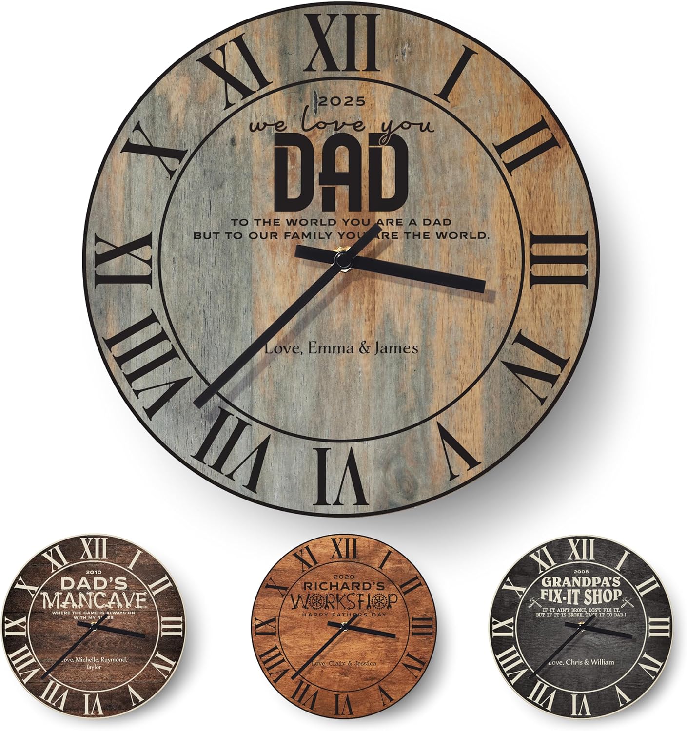 Amazon.com: Personalized Father’s Day Wall Clock, Custom Wood Clock for ...