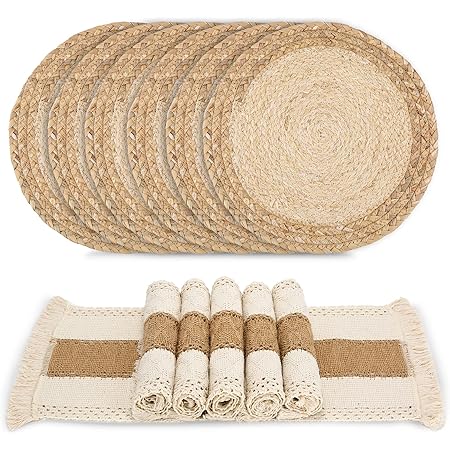 Spetebo Lot de 12 sets de table ronds en jonc de mer ou jacinthe d'eau ...