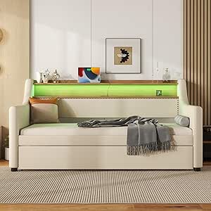 Amazon.com: LUSPAZ Twin Size PU Leather Upholstery Daybed with Trundle ...