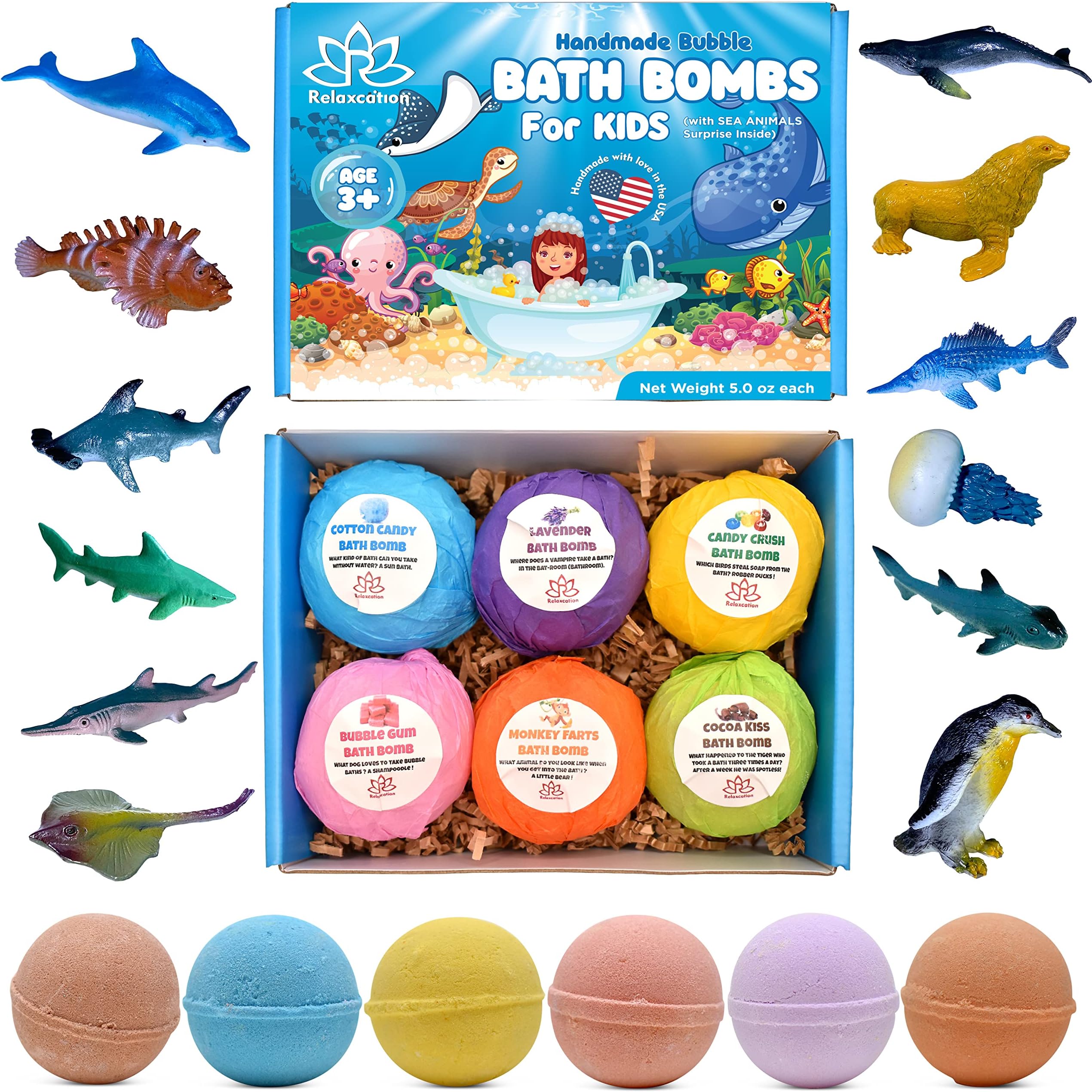 Amazon.com : Made in USA Bath Bombs for Kids Surprise Toys Inside SEA ...