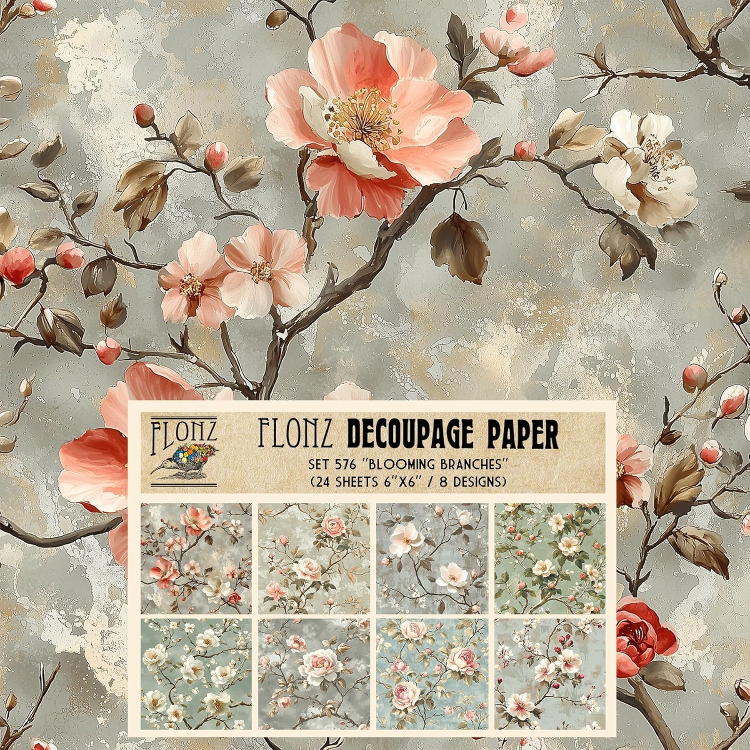 Amazon.com: Decoupage Paper Pack (24 Sheets 6"x6") Blooming Branches ...