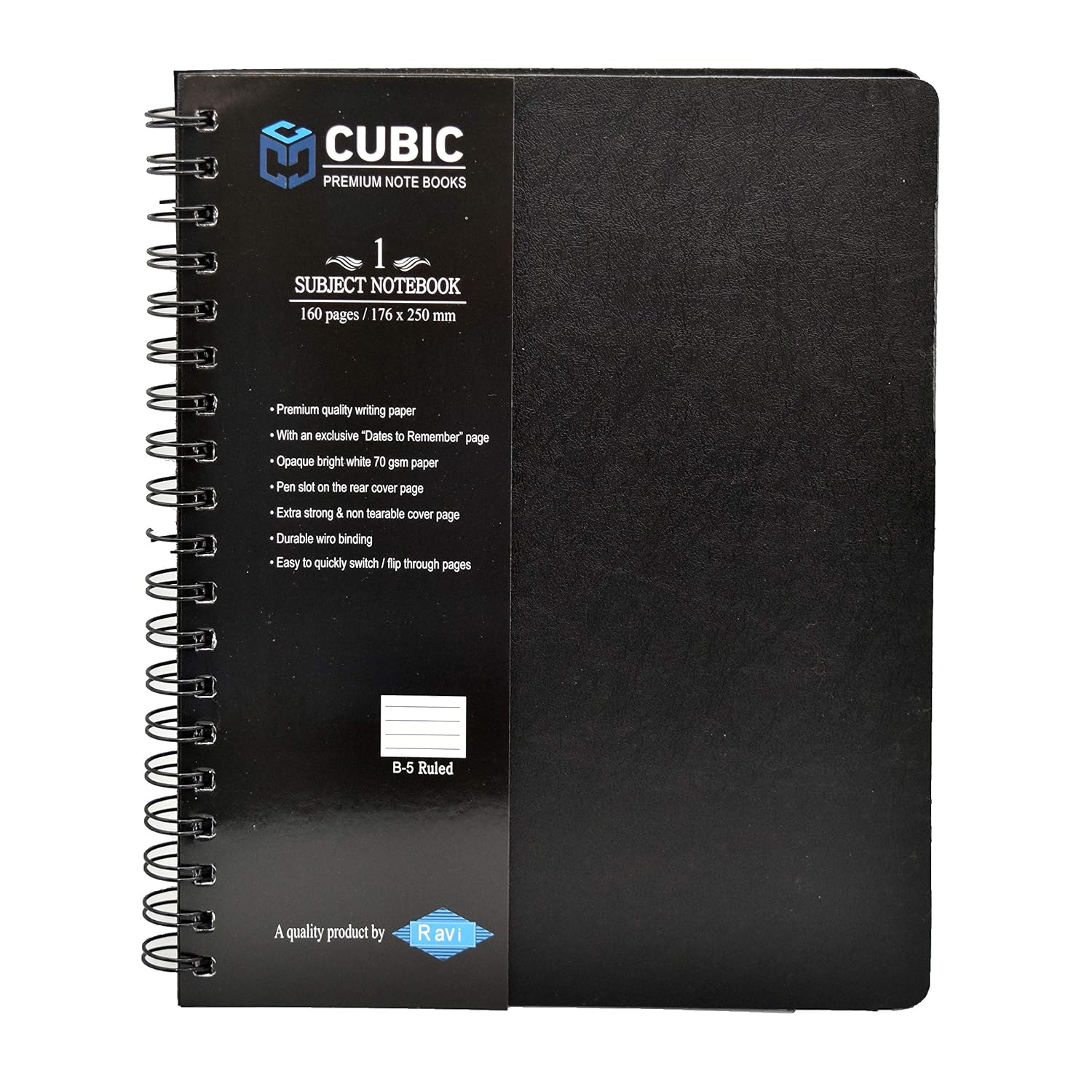 Cubic B5 Wiro Notebook - 160 Pages (Black) | Spiral-Bound, Durable ...