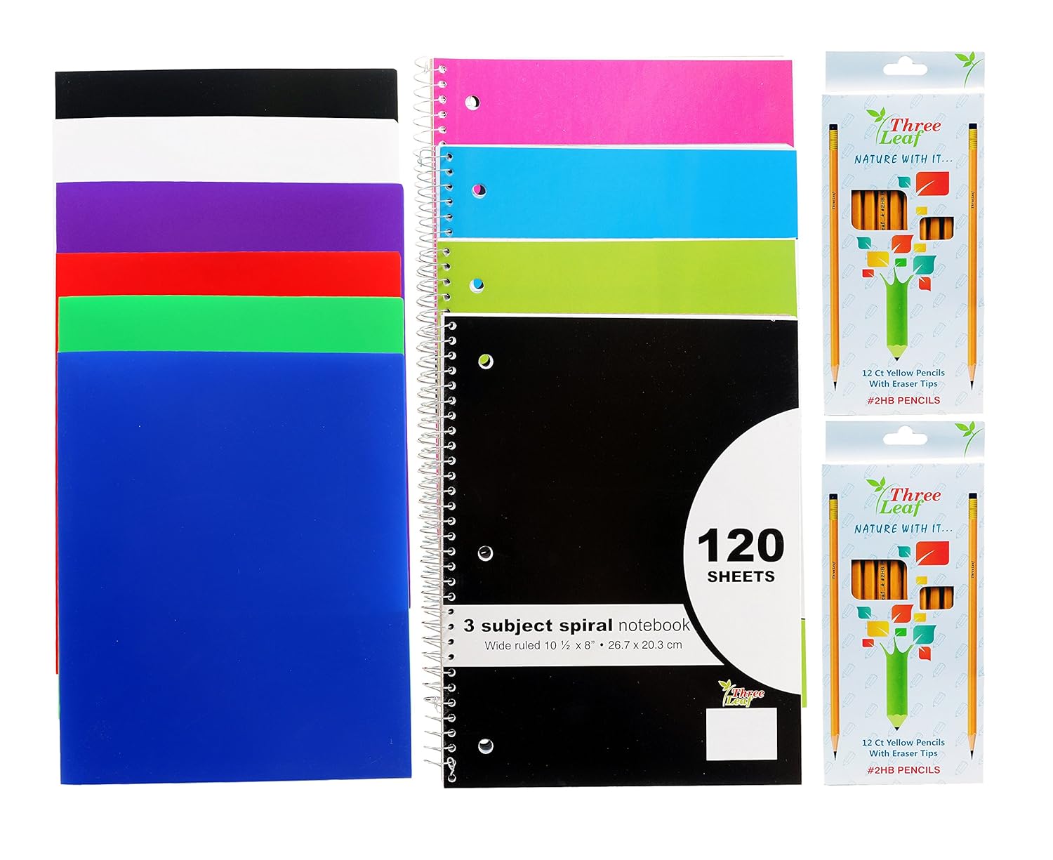 Amazon.com: 4-Pack 10½" x 8" 3 Subject Spiral Notebook, Wide Ruled - 6 ...