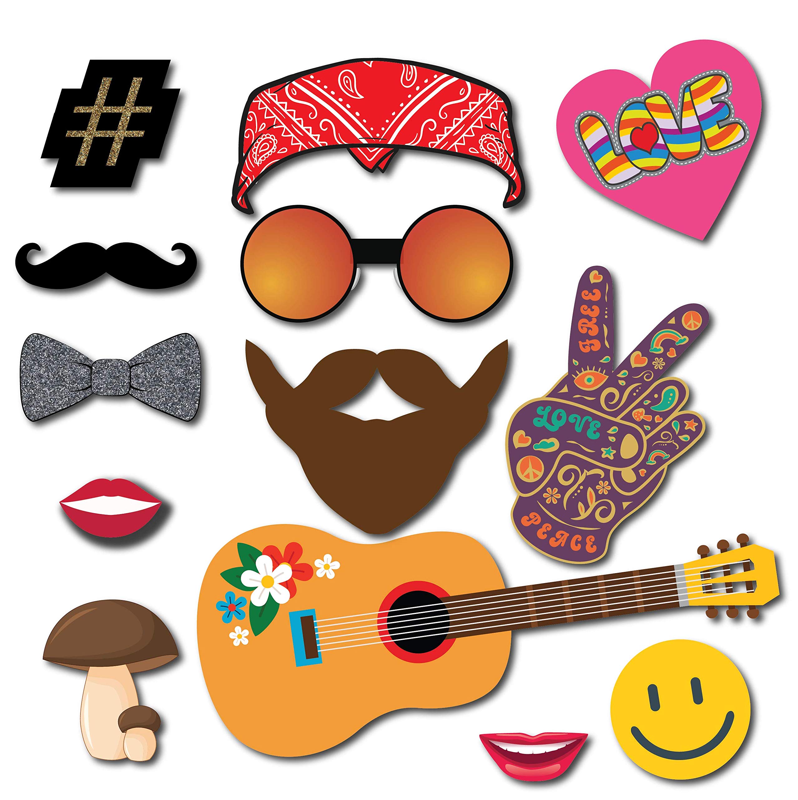 Buy 60s Photo Booth Props - 41-pc Photo Booth Kit with 8 x 10-Inch Sign ...