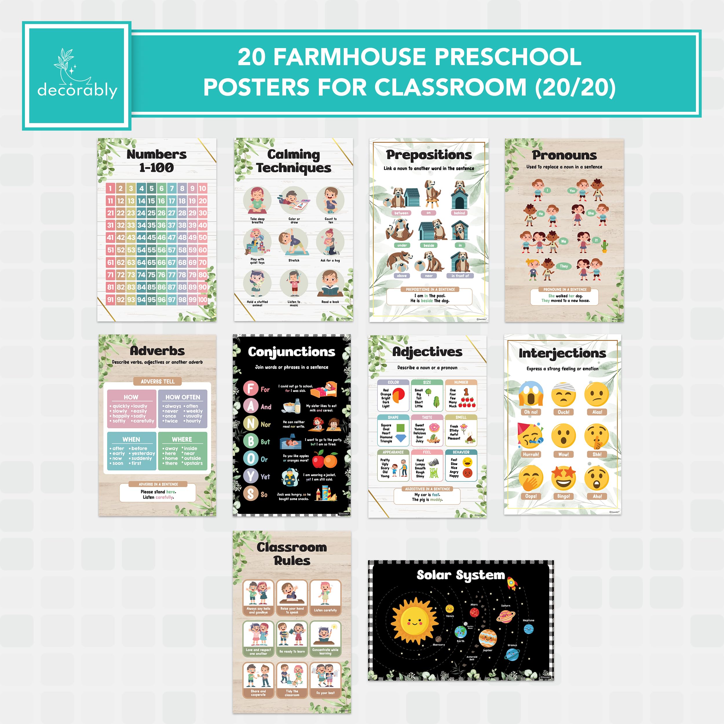 Snapklik.com : Decorably 20 Farmhouse Preschool Posters For Toddlers ...