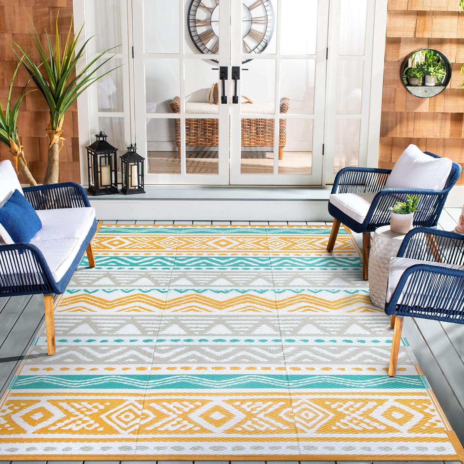 Amazon.com: Lahome Waterproof Outdoor Rug 6x9, Reversible Outdoor ...