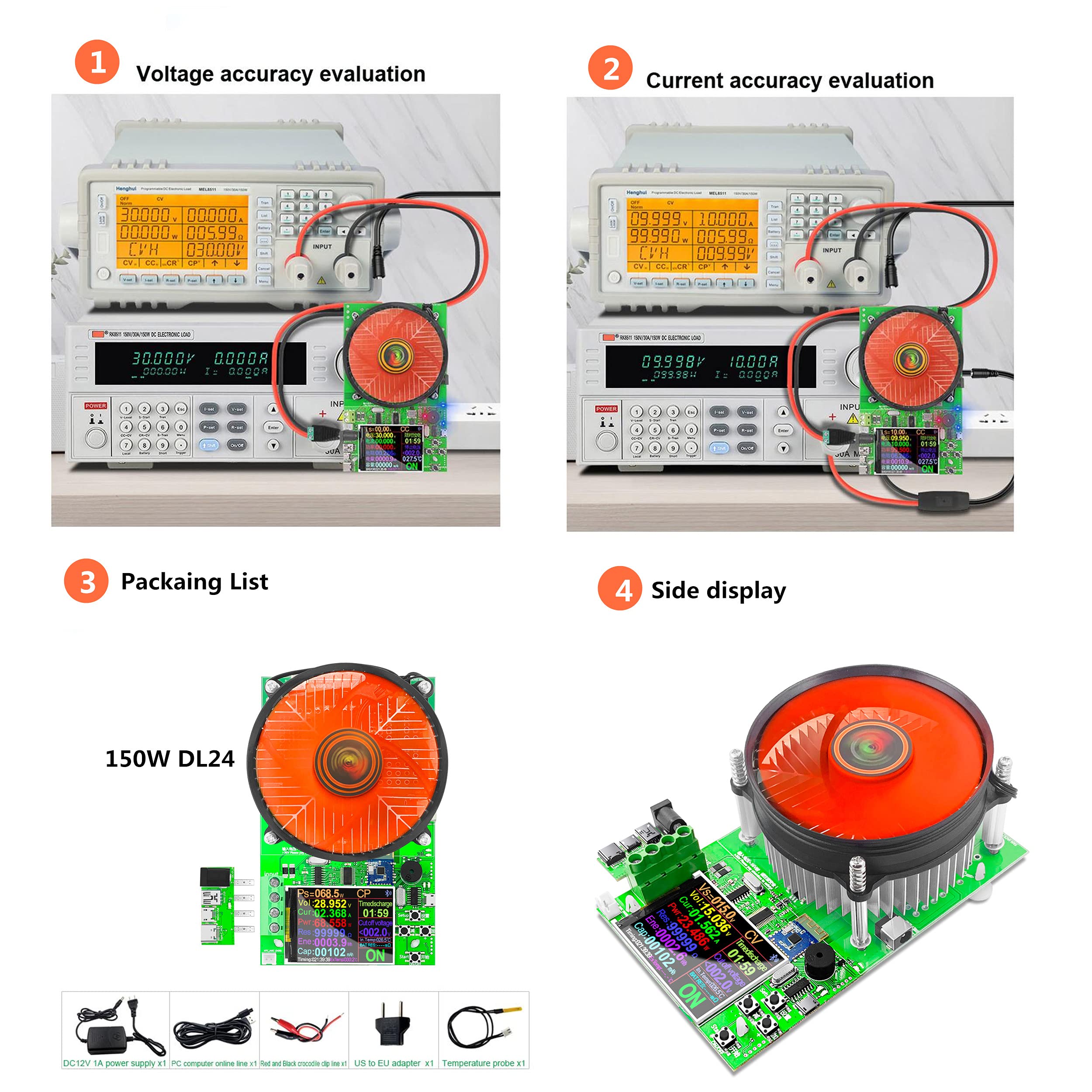 150W 4-Wire Electronic Load Tester 2.4 inch DC Tester APP Electronic ...