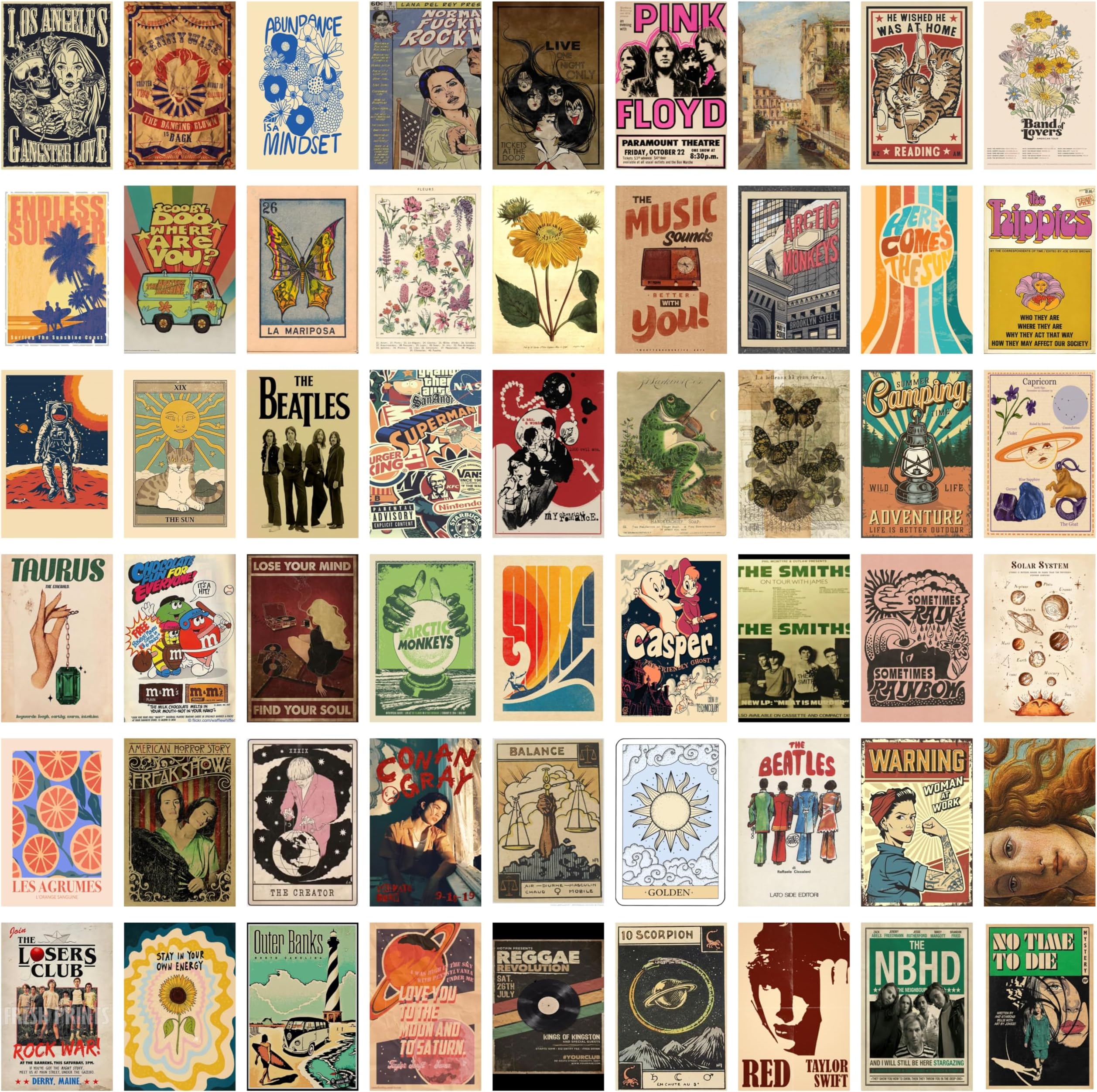 CodersParadise Vintage 54 Pcs Travel Poster For Room Wall Decor, 4x6 In ...