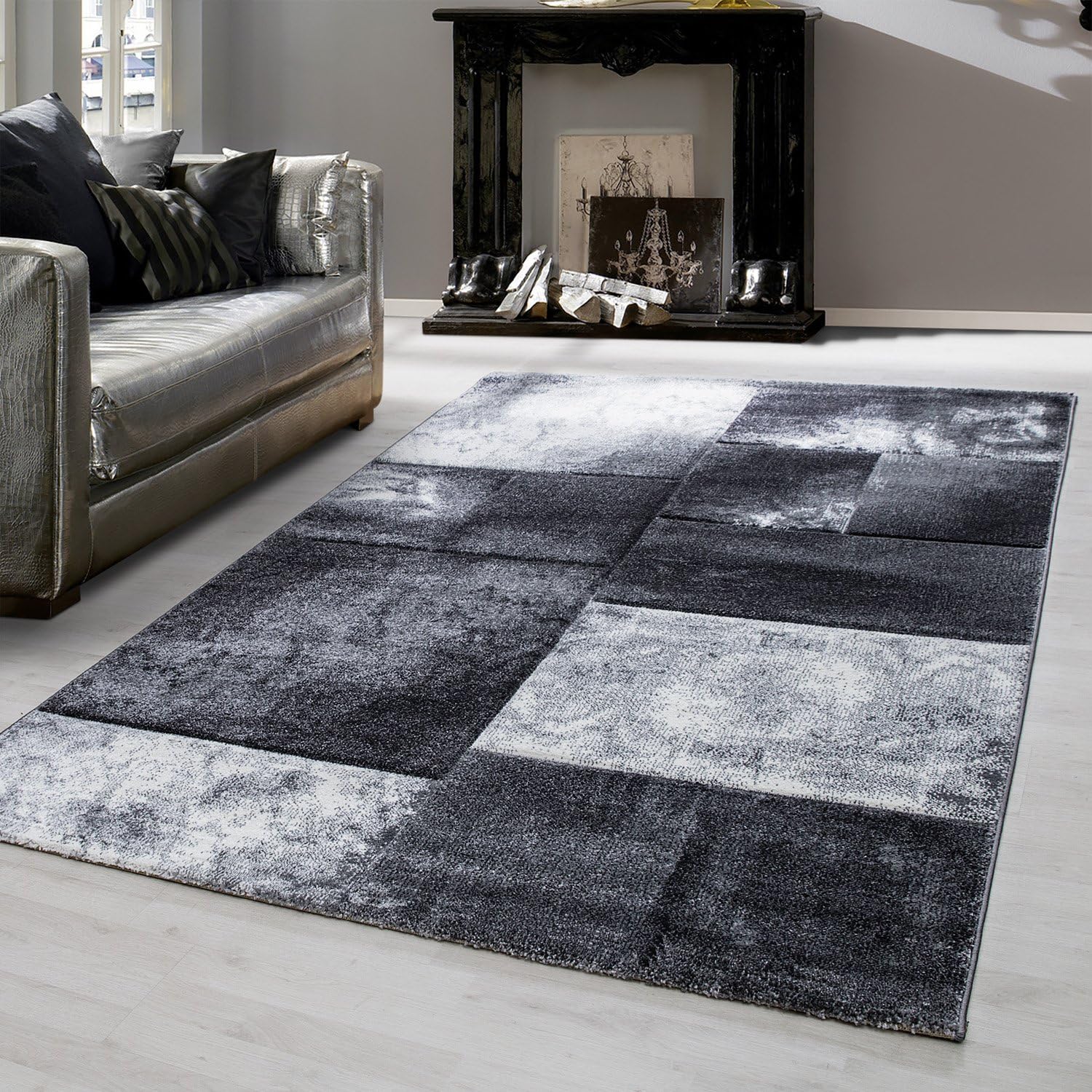 Short Pile Rugs for Living Room with Checkered Design, Contour Cutting ...