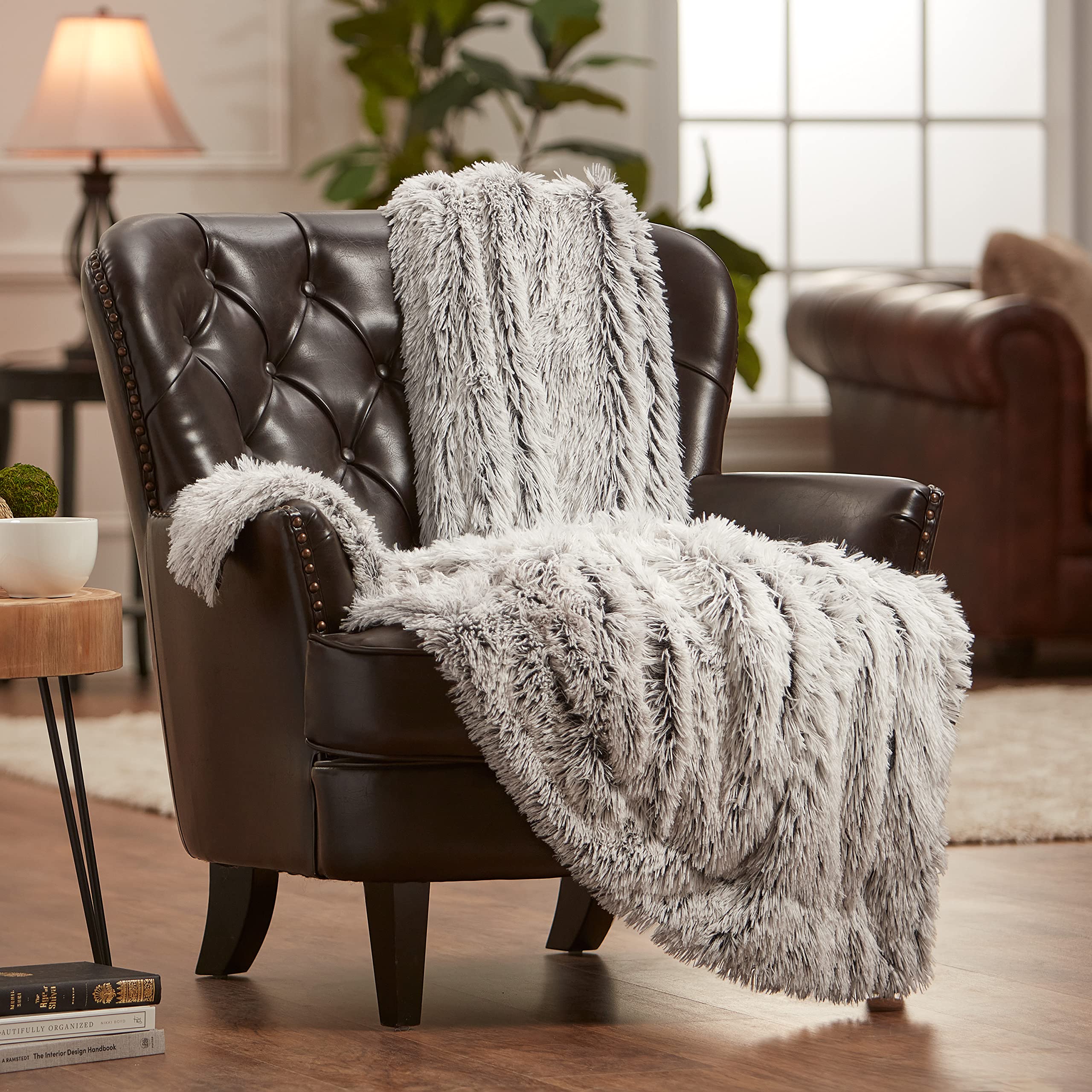 Chanasya Super Soft Fuzzy Shaggy Faux Fur Throw Blanket - Chic Design ...
