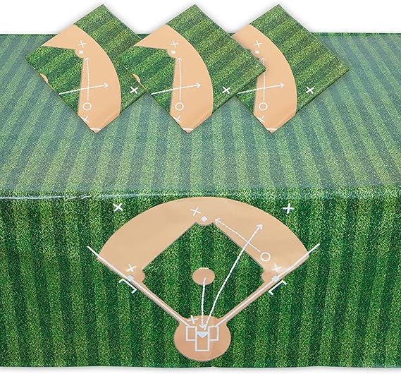 Amazon.com: Blue Panda Baseball Tablecloth - 54 x 108 in, Plastic, 3 ...