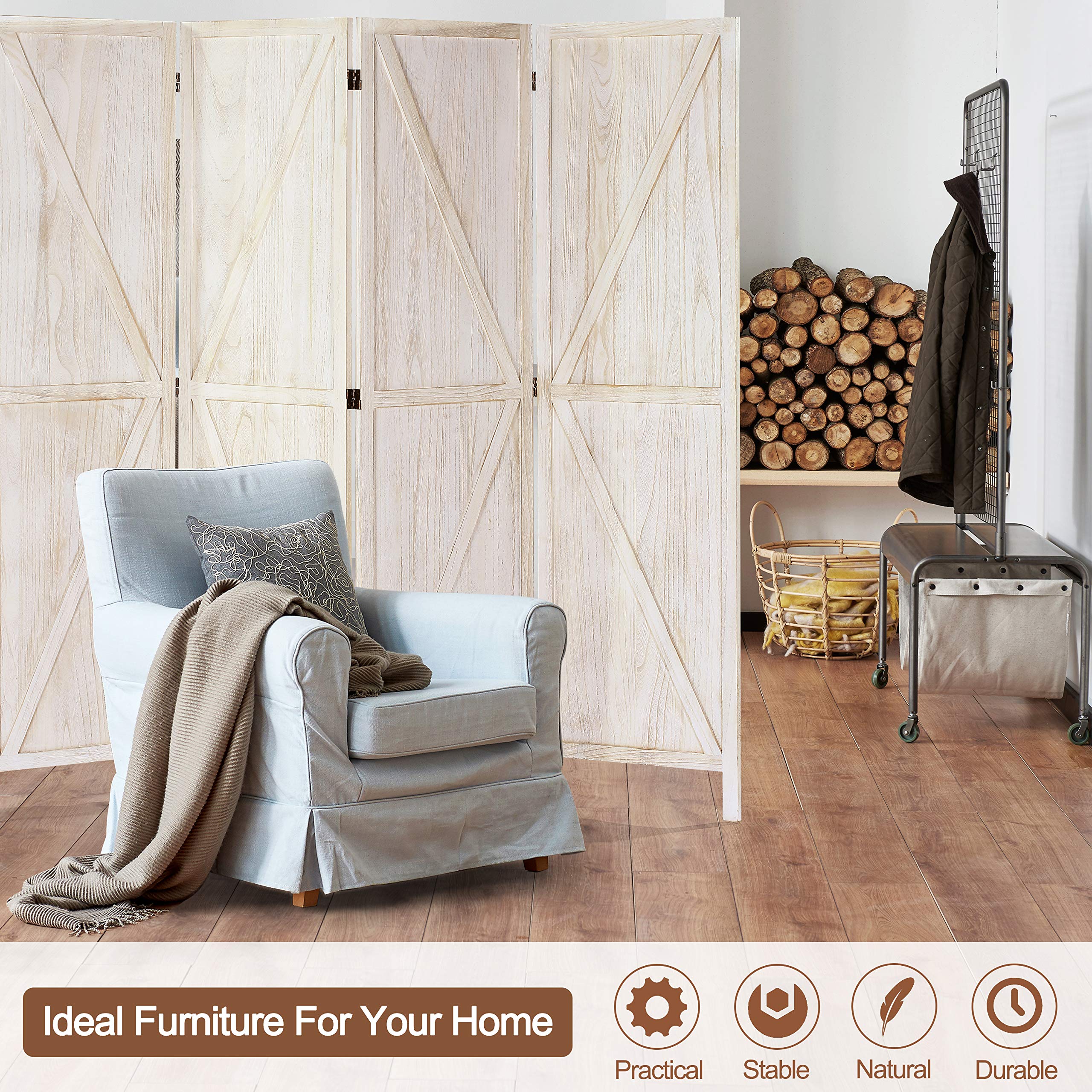iVilla 5.8 Ft Tall Wood Room Divider, 4 Panel Rustic Folding Privacy ...