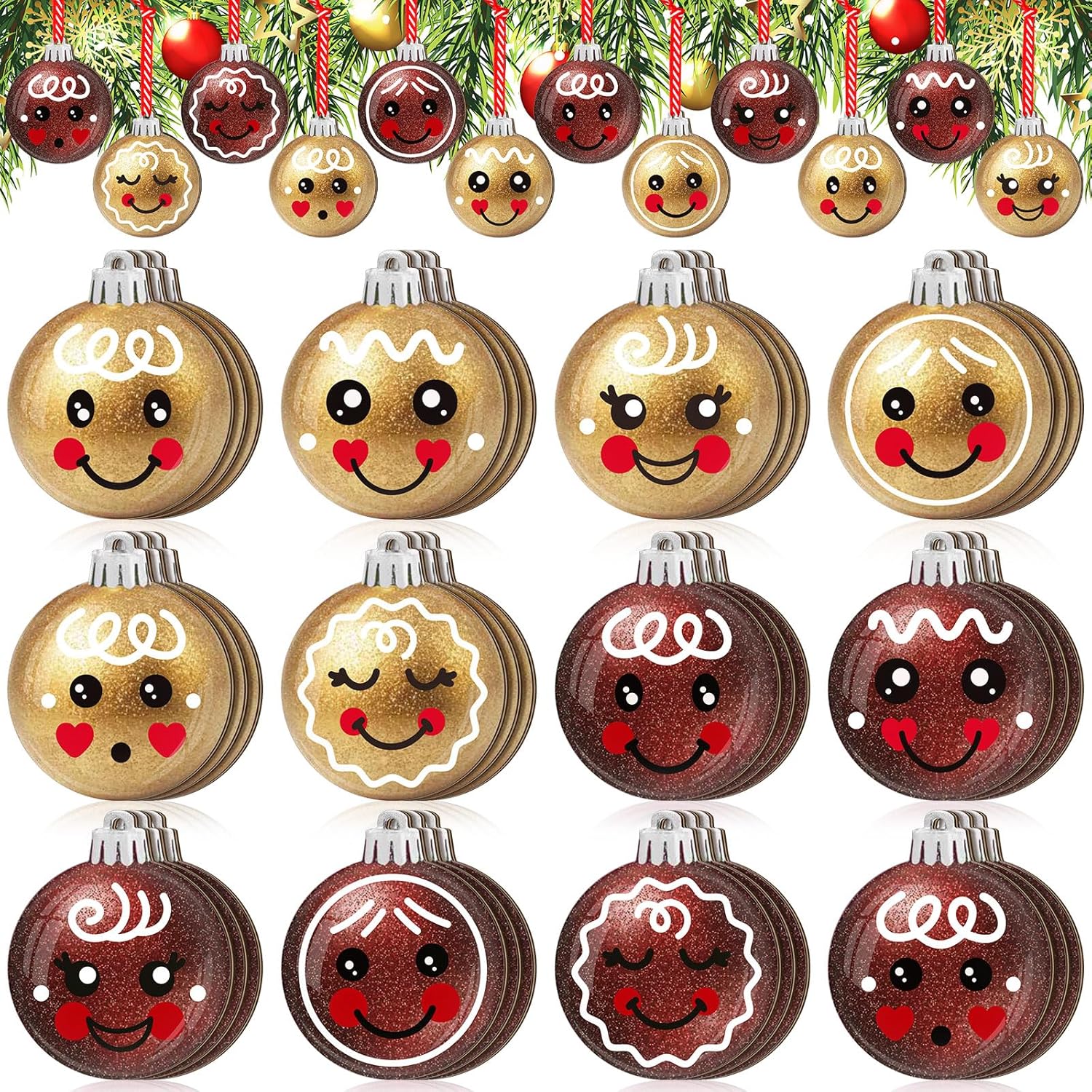 Amazon.com: Wonderjune 36 Pcs Christmas Gingerbread Face Ornaments ...