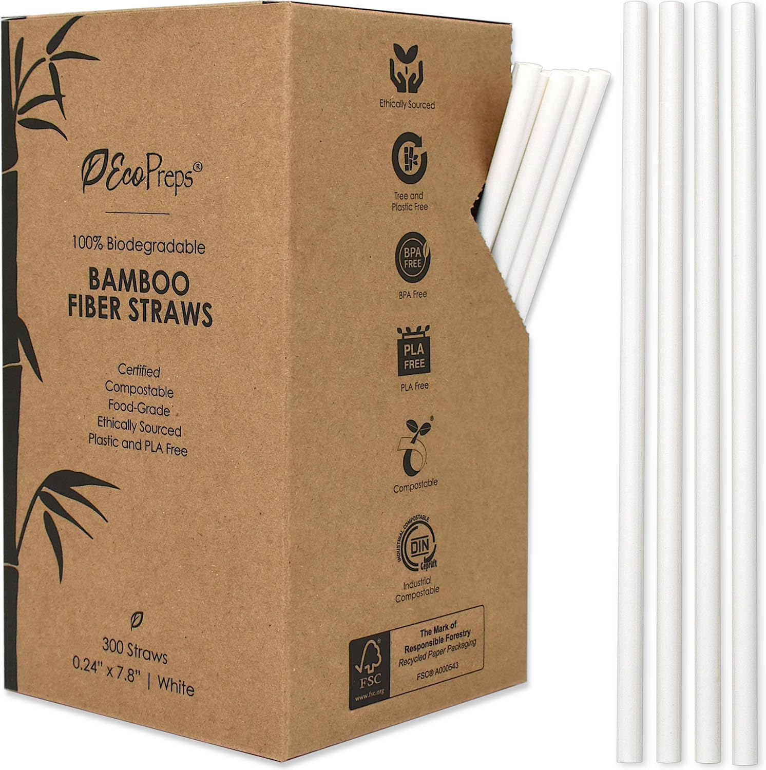 Amazon.com: EcoPreps Biodegradable Bamboo Fiber Straws | 300 Count, 100 ...
