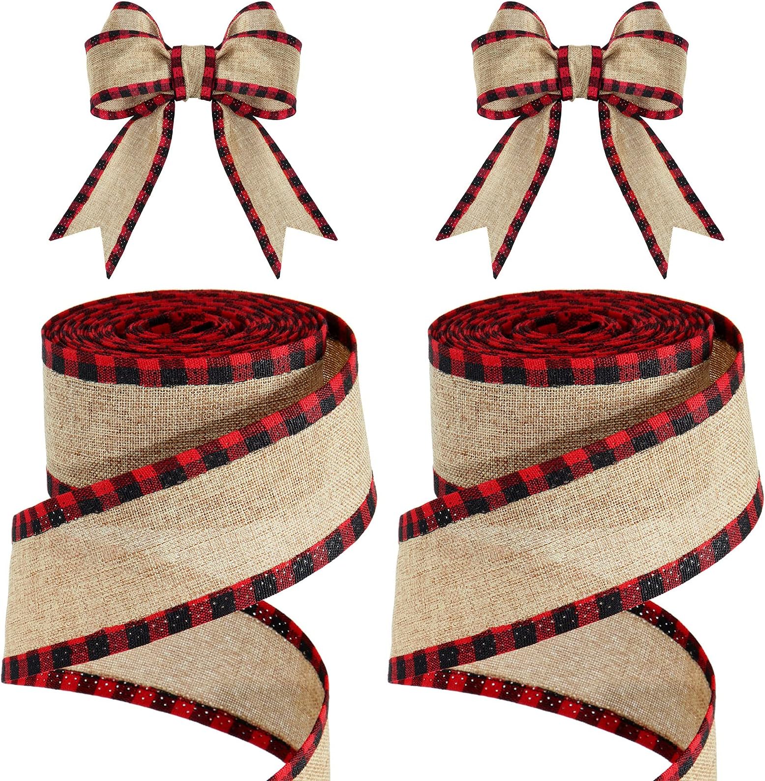 Amazon.com: 3 Rolls Christmas Buffalo Plaid Ribbon Wired Edge 9.9 Yard ...