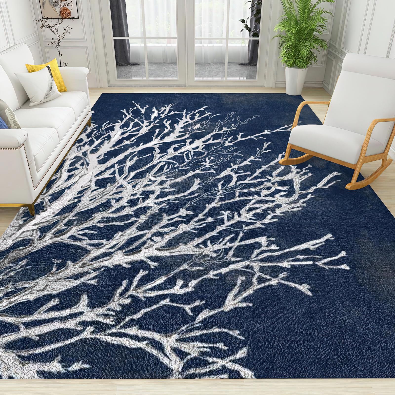 Coral And Navy Blue Accent Rug Loloi II Botanical BOT 02 Navy Multi