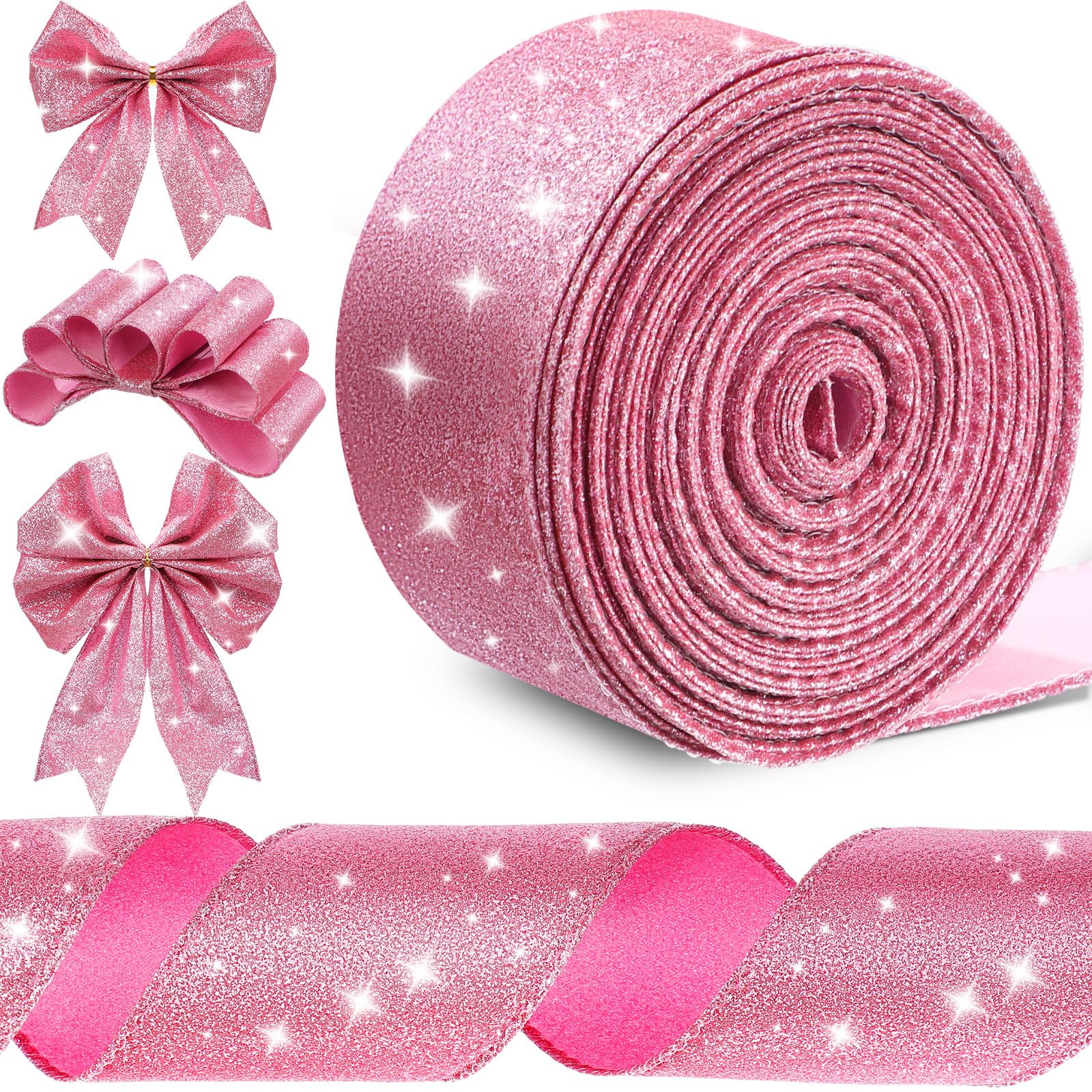 Amazon.com: Syhood 20 Yard Glitter Ribbon Wired Edge Ribbon Waterproof ...